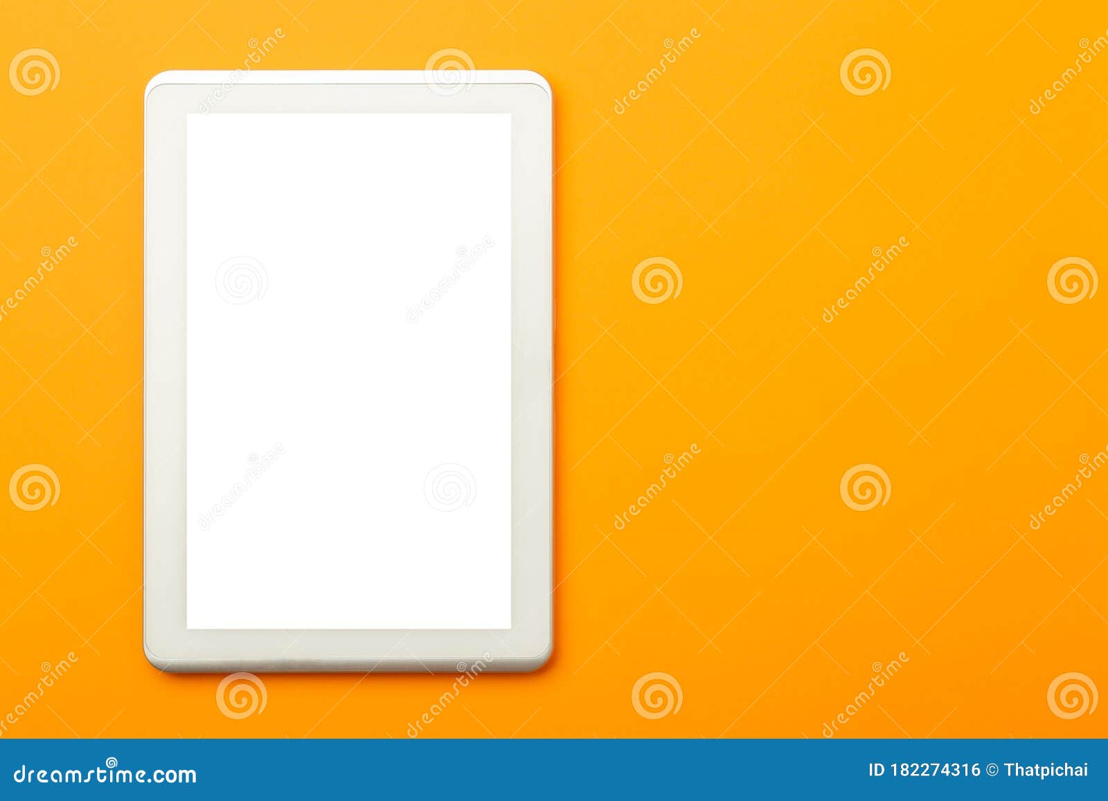 Flat Lay, Top View of Orange Office Table Desk with Tablet Computer ...