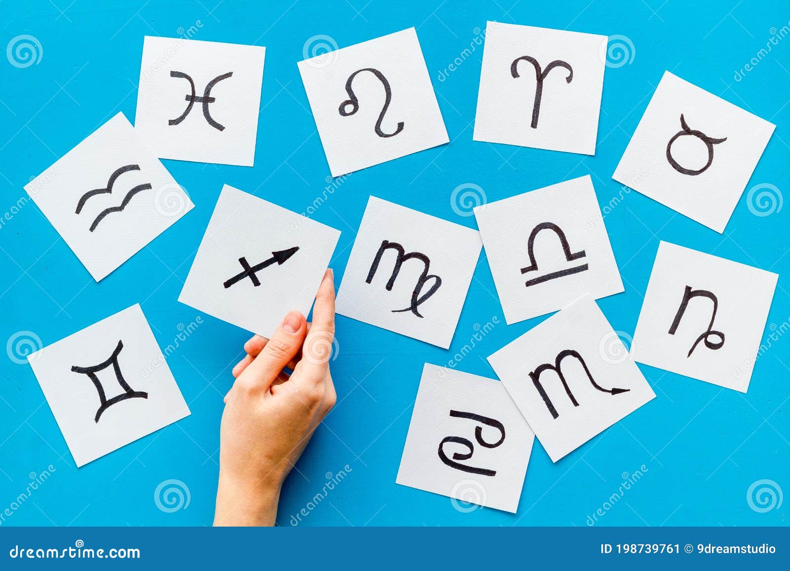 Flat Lay of Twelve Zodiac Signs. Horoscope Concept, Top View Stock ...