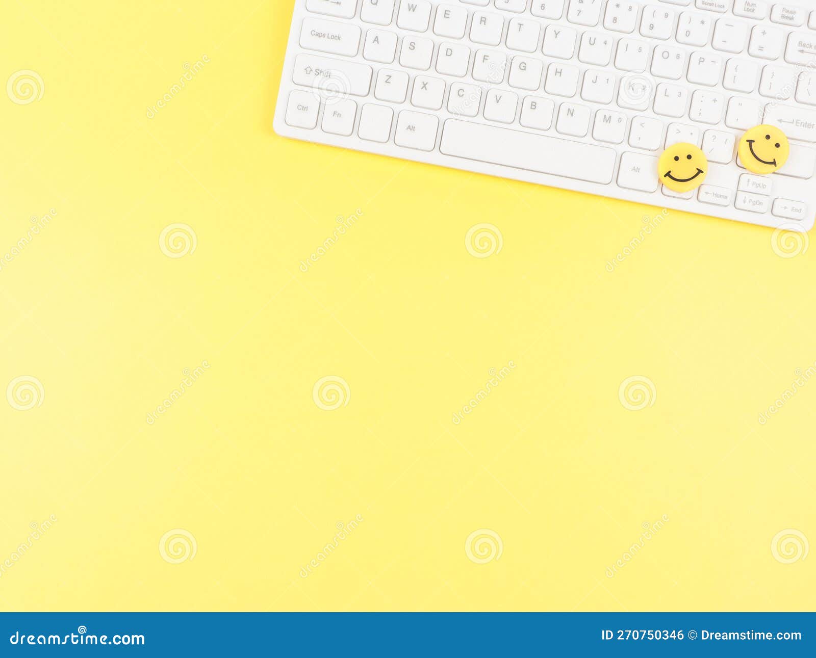 Flat Lay of Two Yellow Circle Smiling Faces on White Computer Keyboard ...