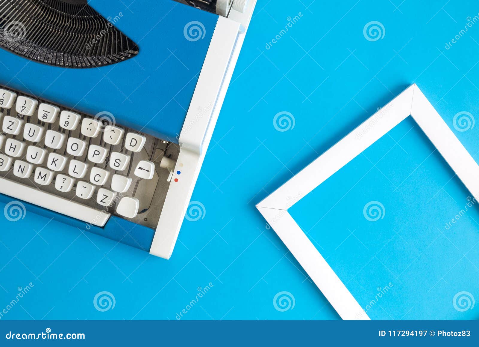 Flat Lay of Typing Machine and Blank Photo Frame. Stock Image - Image ...