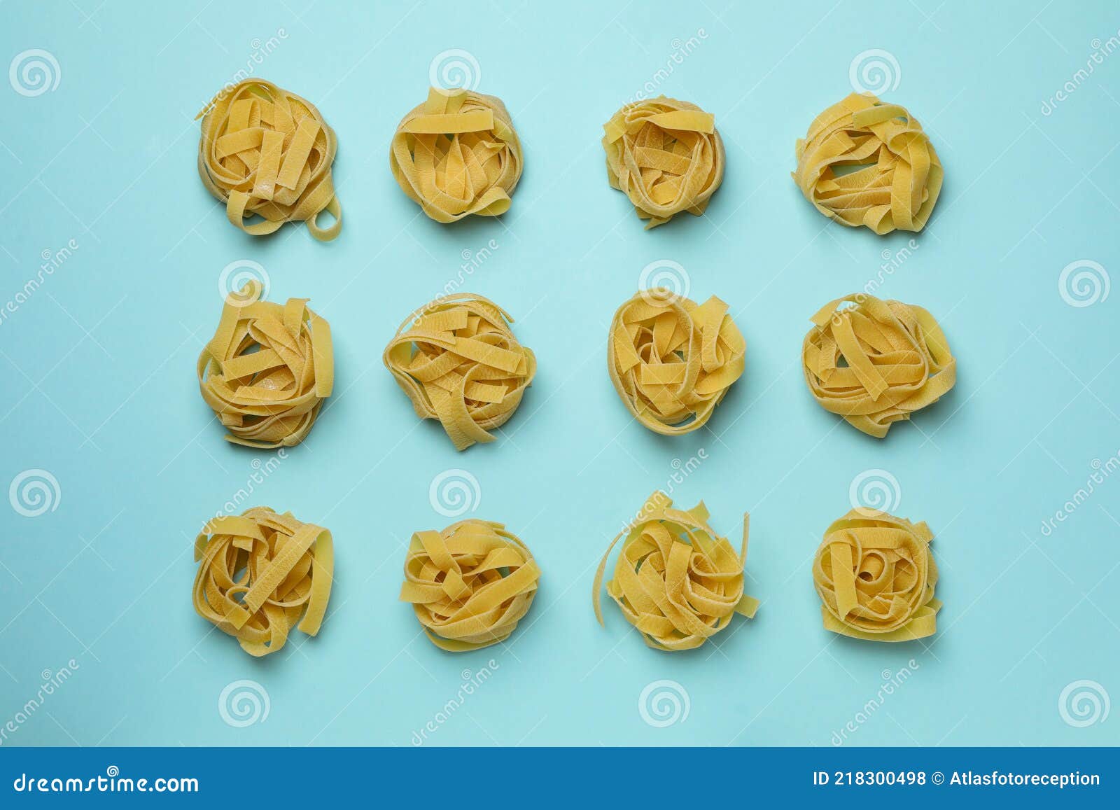 Flat Lay with Uncooked Pasta on Blue Background Stock Photo - Image of ...