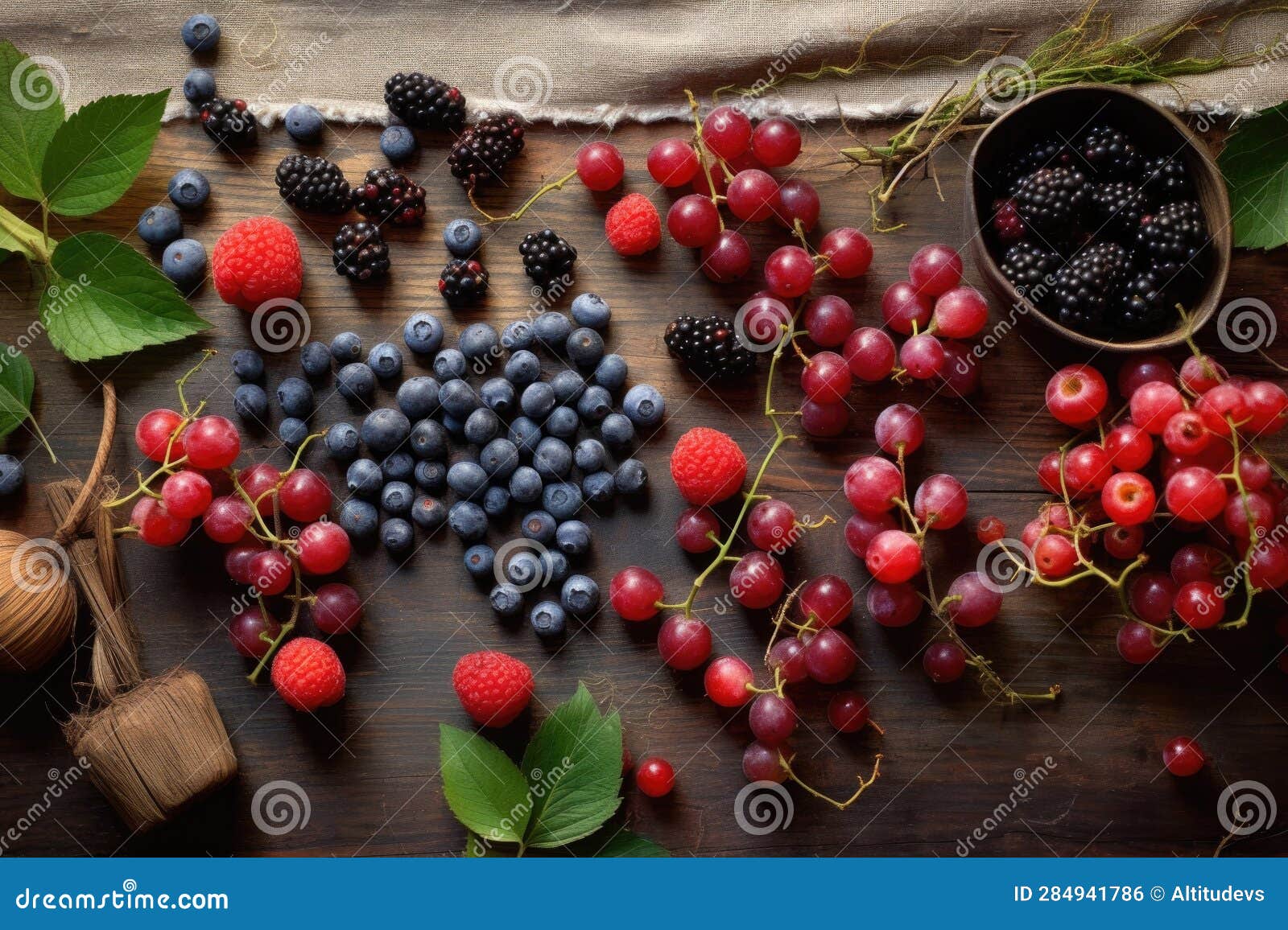 Flat Lay of Various Berries on Rustic Table Stock Photo - Image of ...