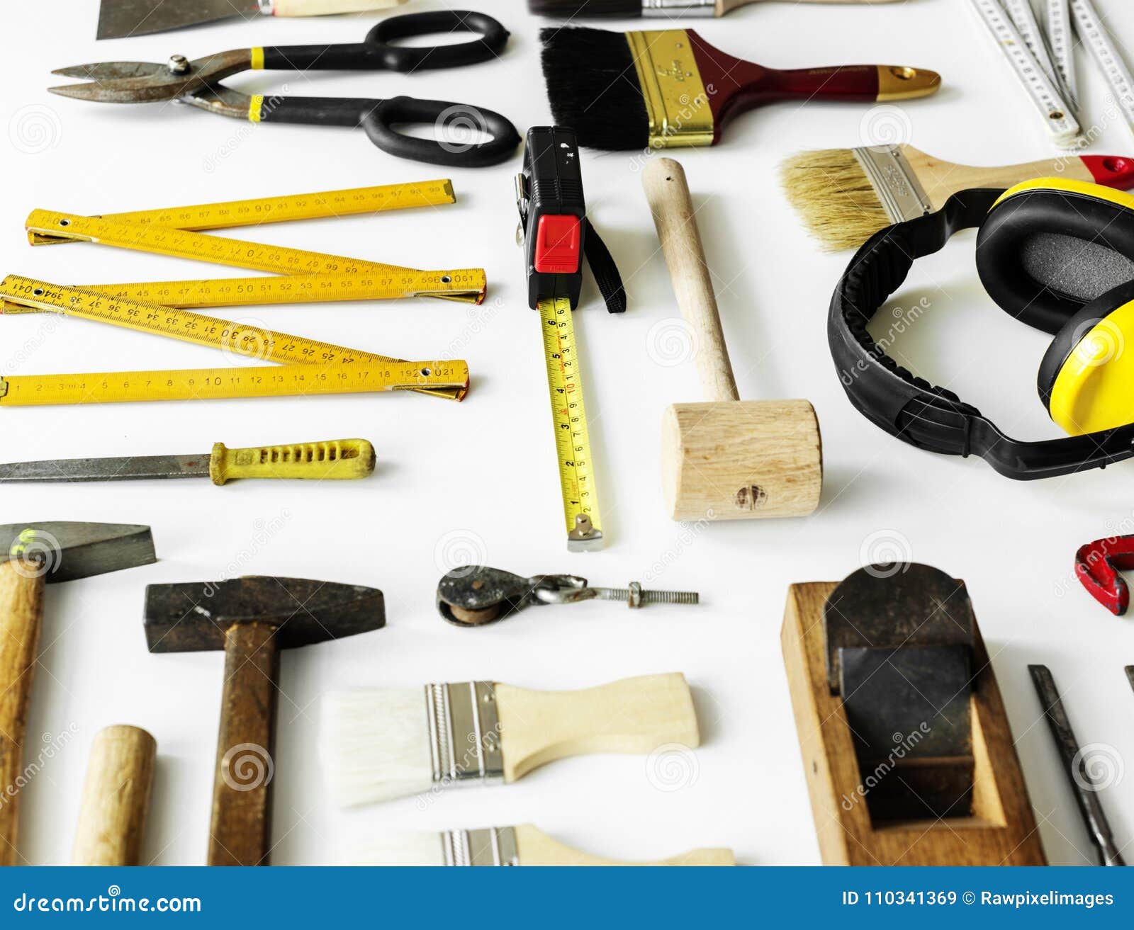 Flat Lay of Various Technician Tools Isolated on White Background Stock ...