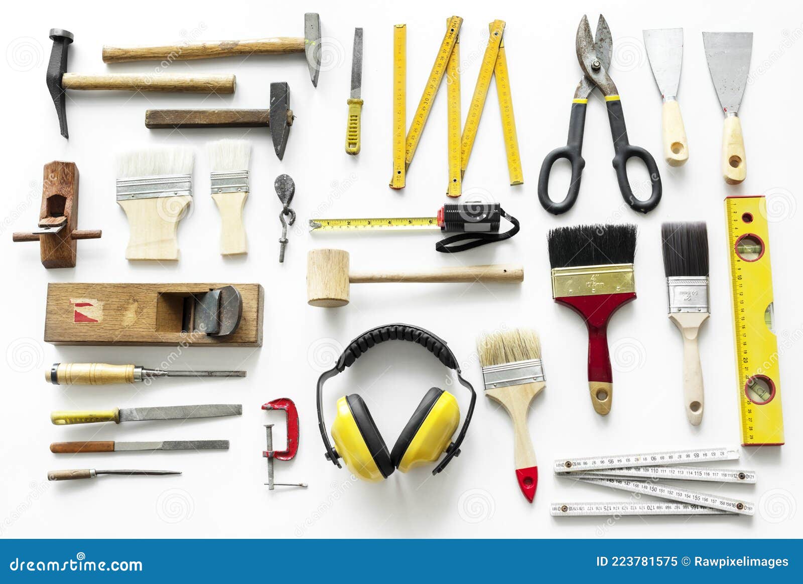 Flat Lay of Various Technician Tools Isolated on White Background Stock ...