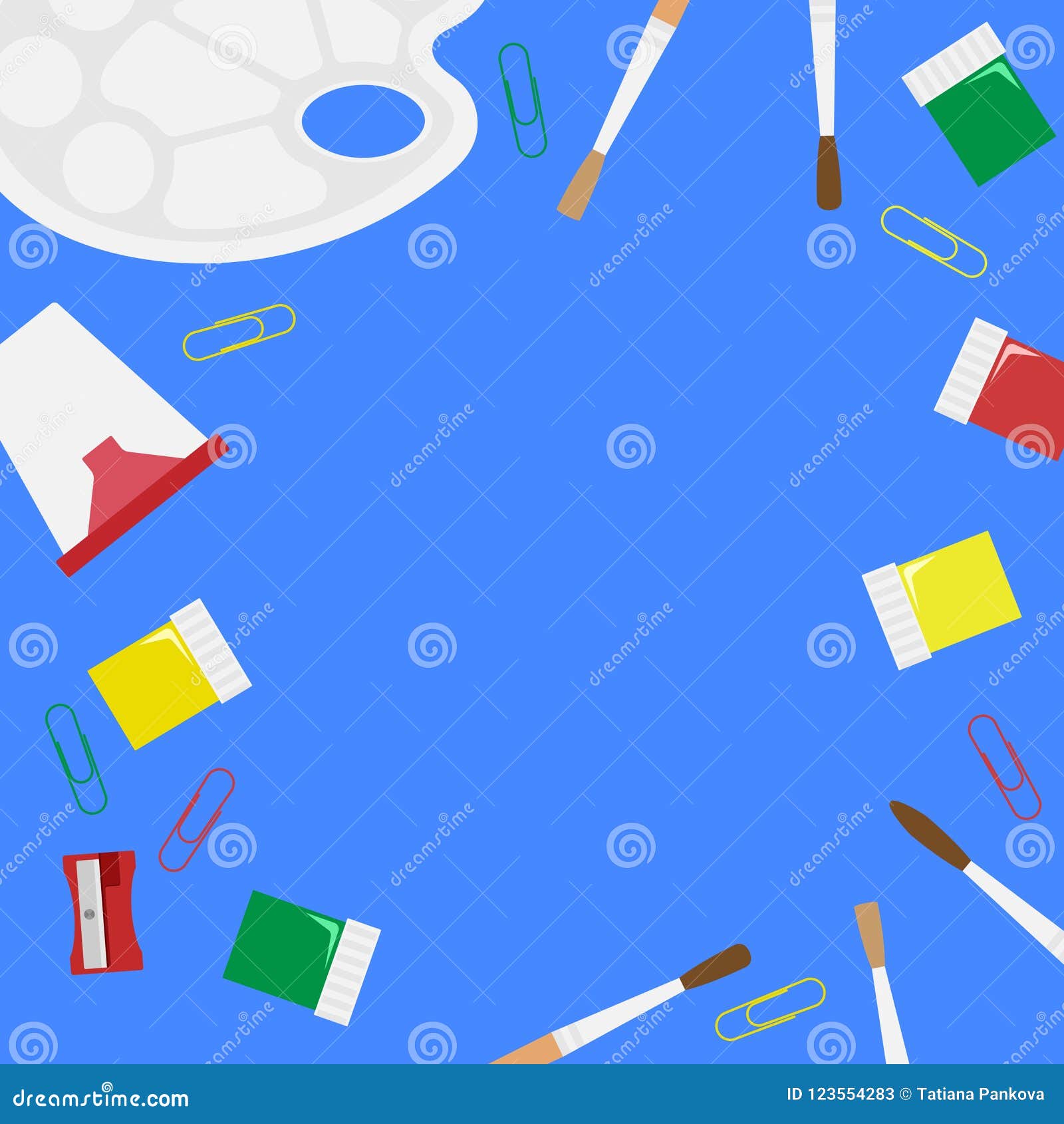 Flat Lay Vector Illustration with Creative Tools and Stationery Stock ...