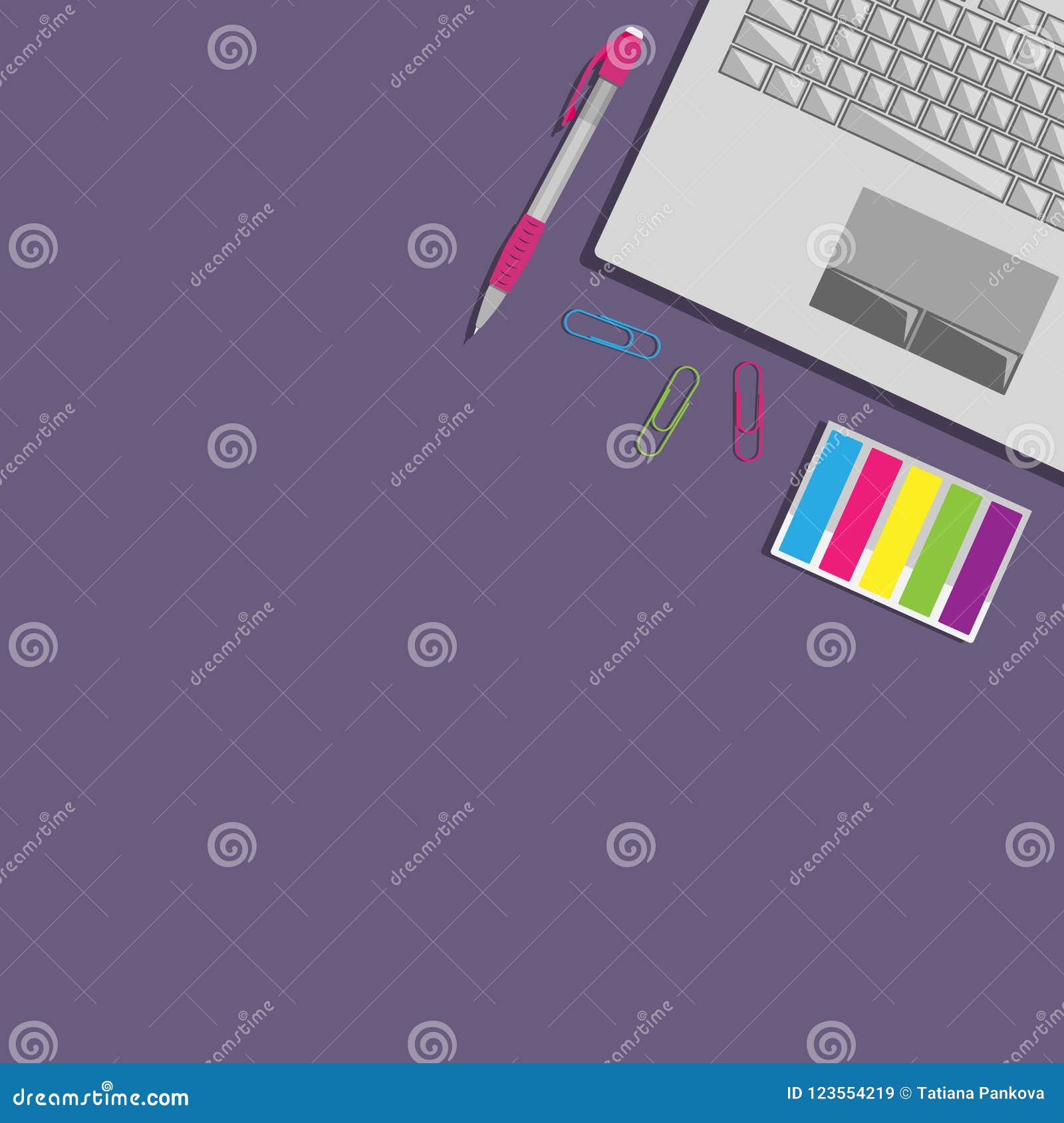 Flat Lay Vector Illustration with Laptop and Stickers Stock Vector ...