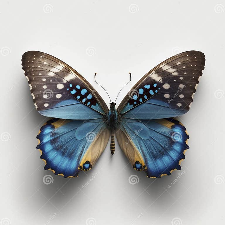 Flat Lay View of the Blue Butterfly on White Background, Created with ...