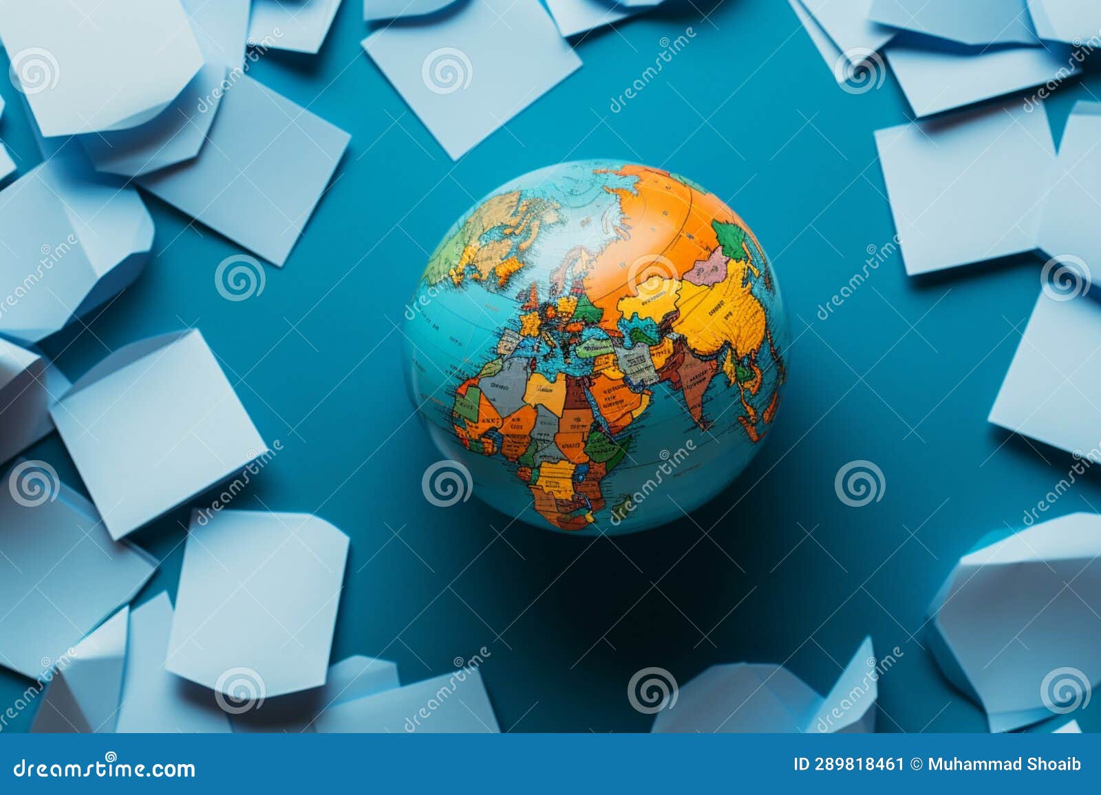 Flat Lay View of a Globe and Paper Sheets Stock Illustration ...