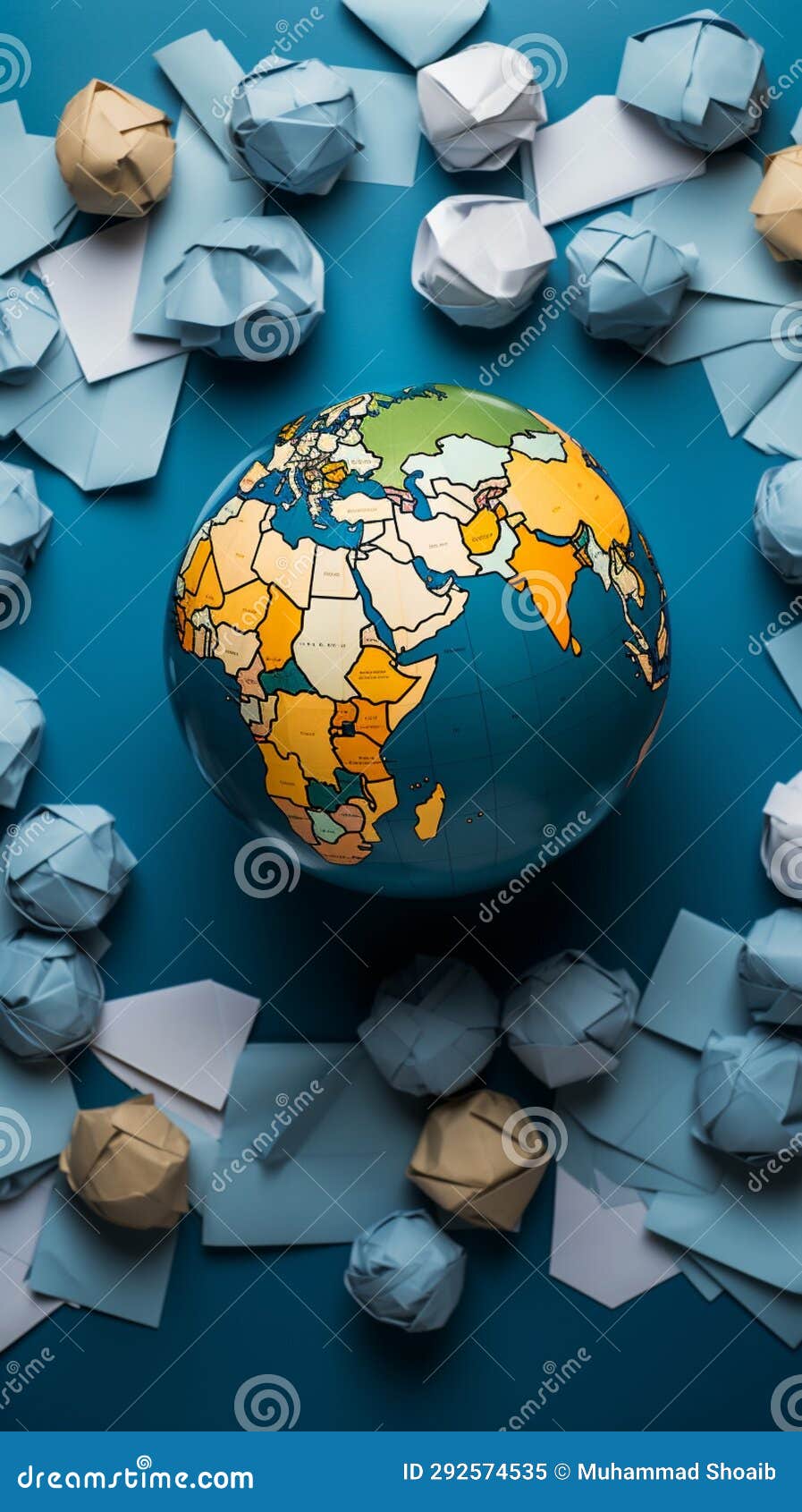 Flat Lay View of a Globe and Paper Sheets Stock Illustration ...