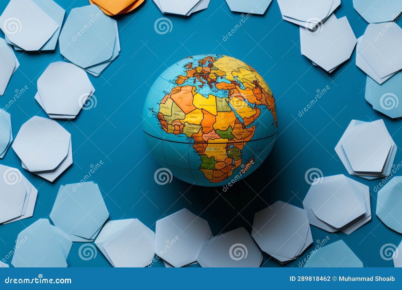 Flat Lay View of a Globe and Paper Sheets Stock Illustration ...