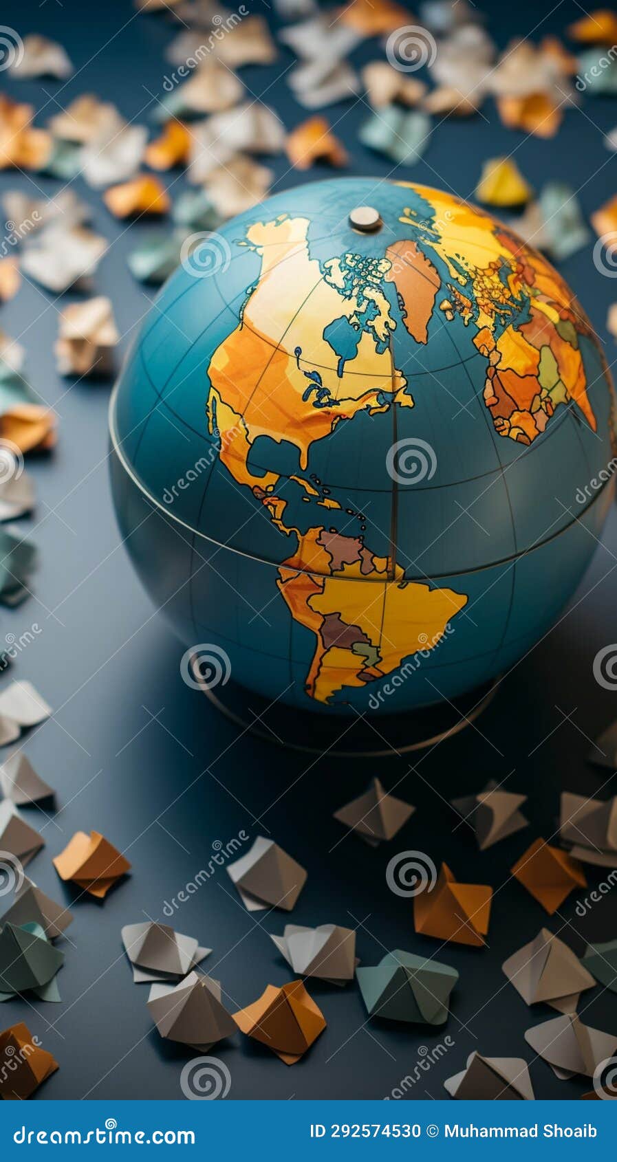 Flat Lay View of a Globe and Paper Sheets Stock Illustration ...