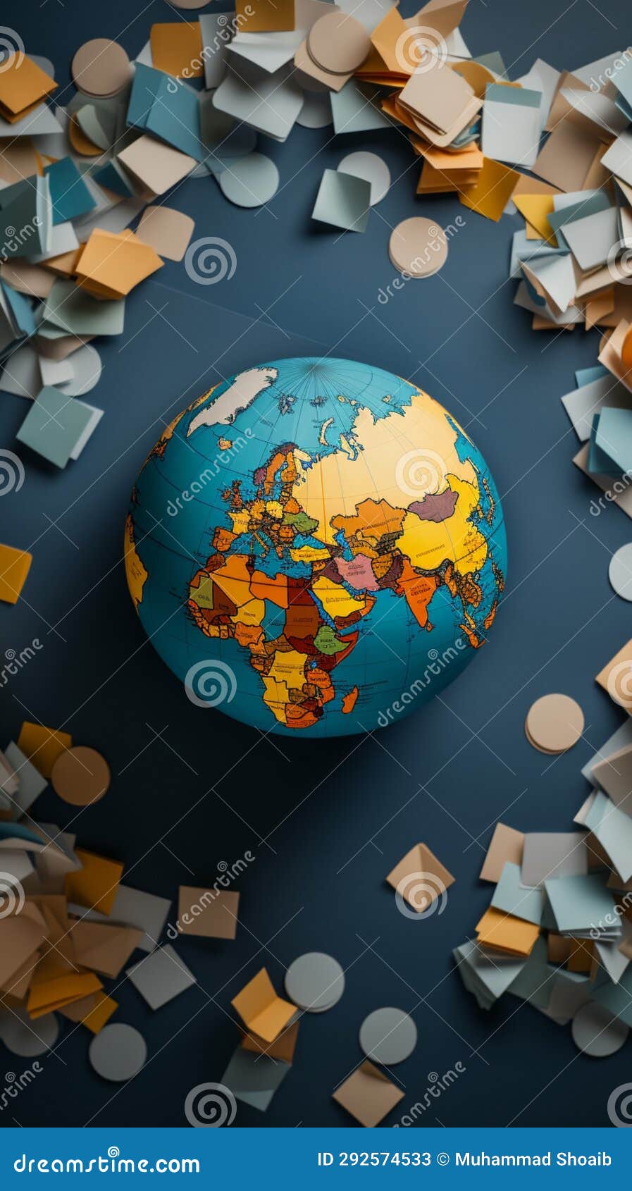 Flat Lay View of a Globe and Paper Sheets Stock Illustration ...