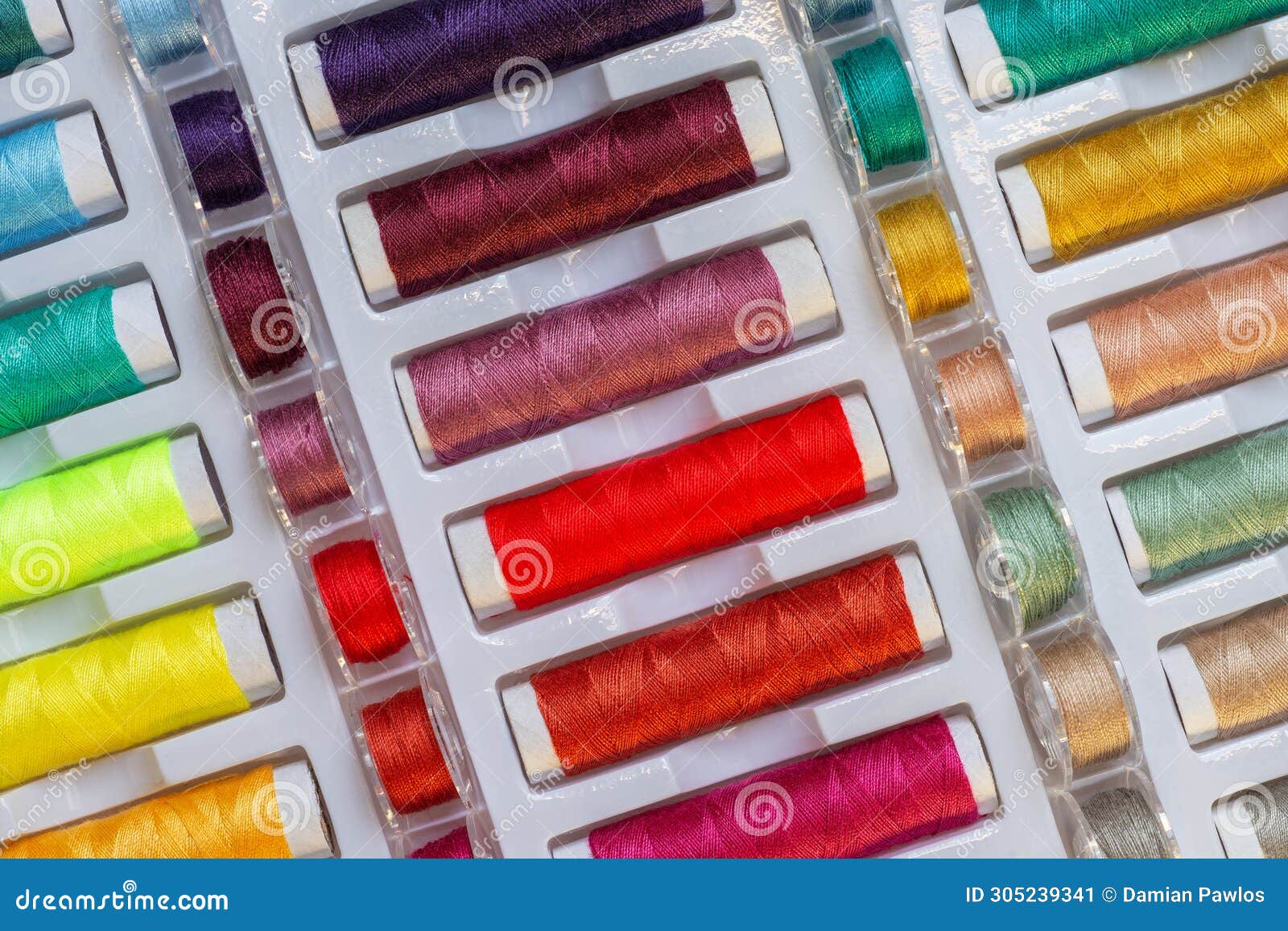 Flat Lay View of Rainbow Threads and Plastic Bobbins for Sewing ...