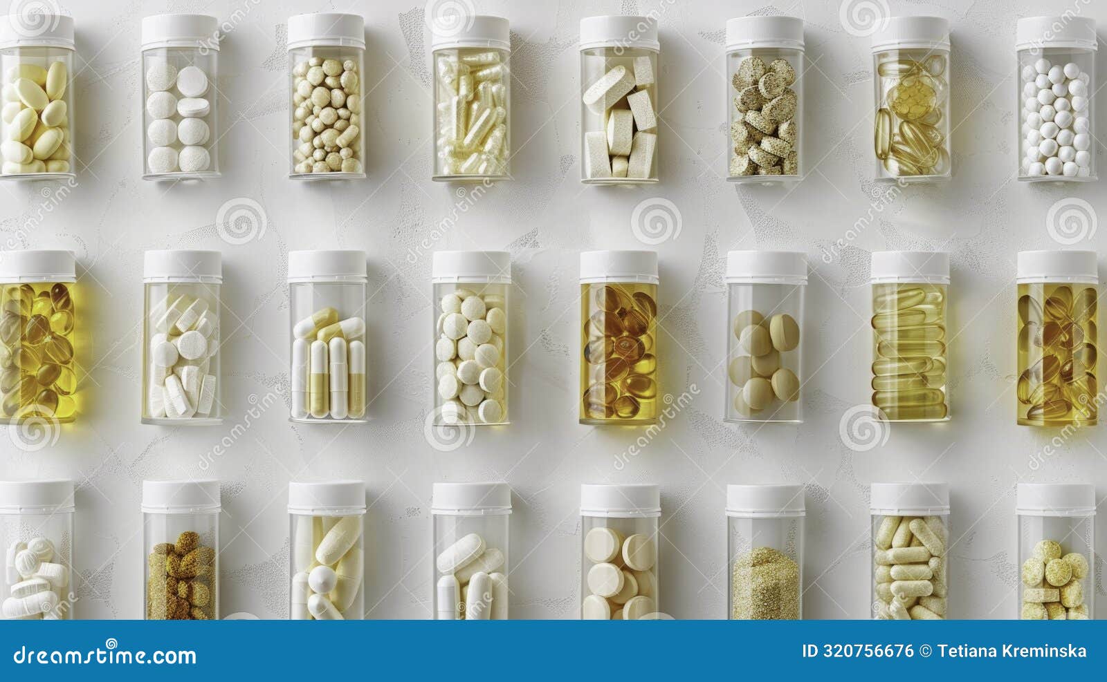 Flat Lay of Vitamin and Supplement Containers in a Minimalist Grid ...