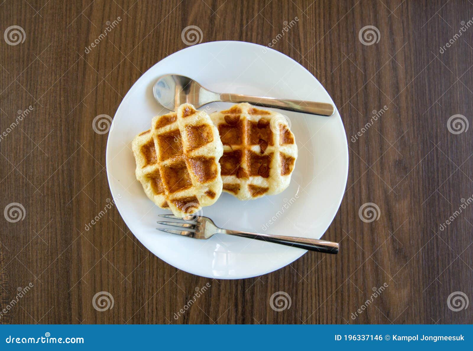 Flat Lay of Waffle in a White Plate Stock Photo - Image of grid ...