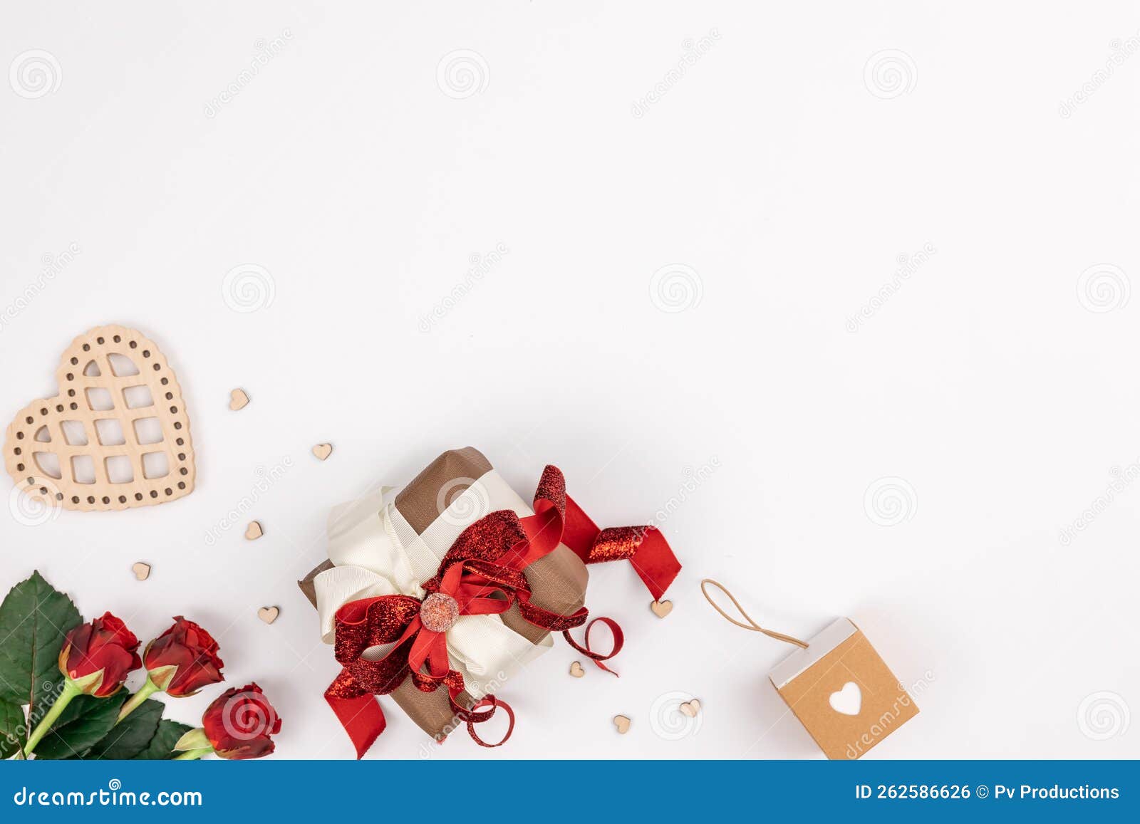 Flat Lay, White Background with Gift Box and Valentine S Day Decor ...