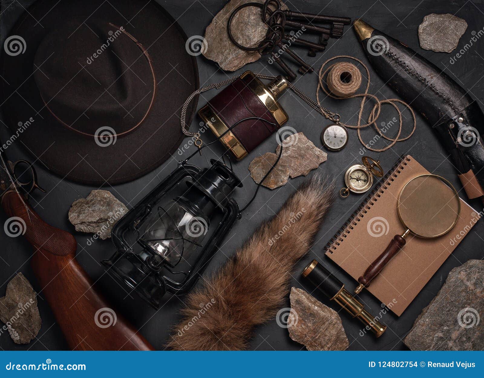 Flat Lay with Wild West Vintage Objects. Exploration, Adventure Stock ...