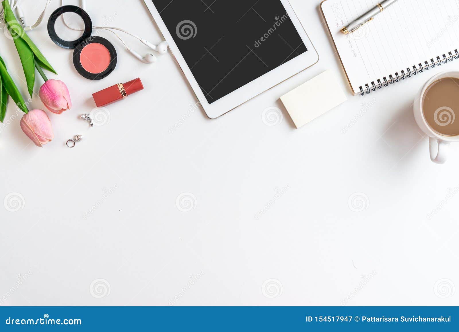 Flat Lay Women Workplace and Objects.Copy Space Stock Image - Image of ...