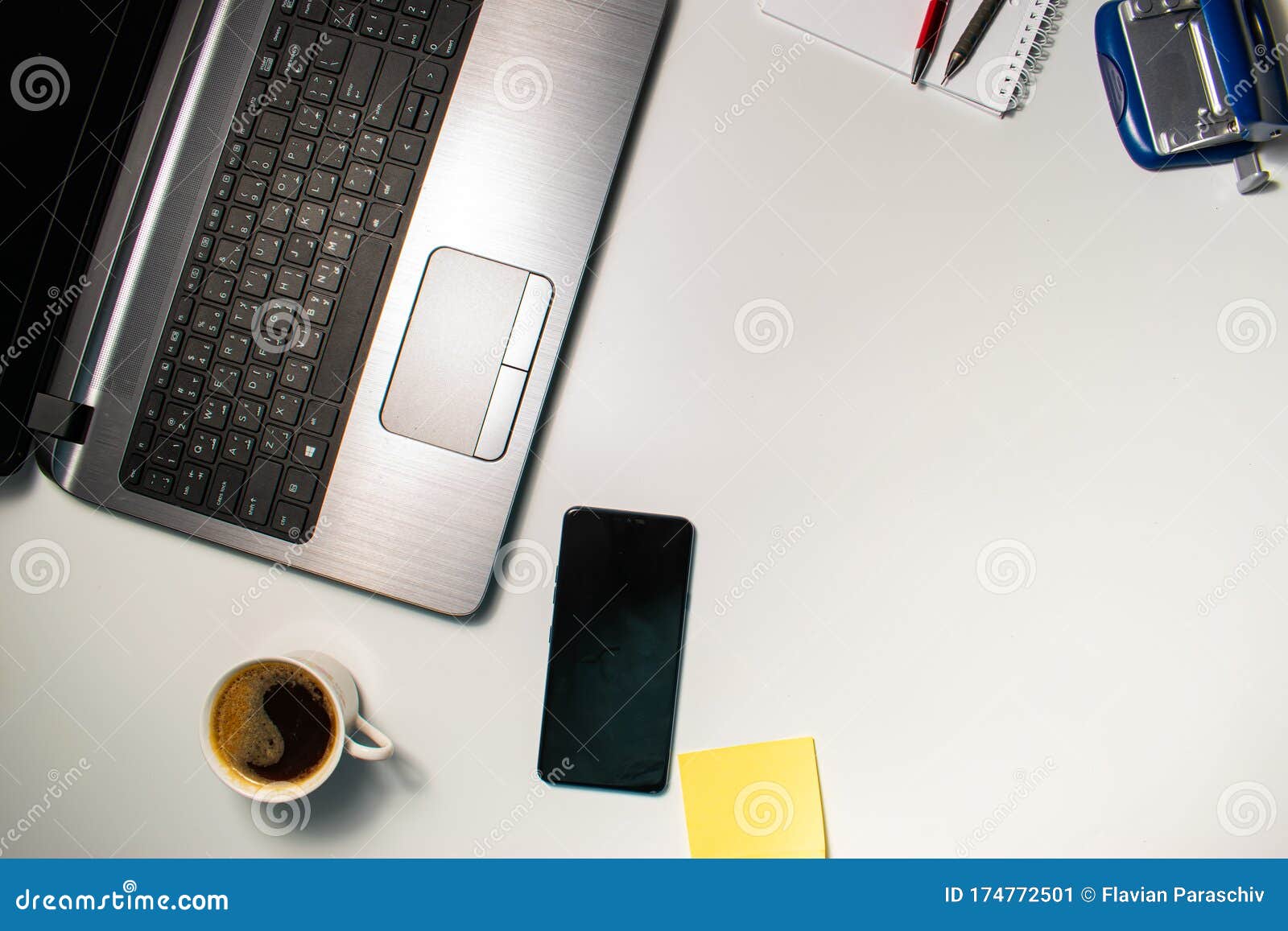 Flat Lay of a Work Place. Top View of a Laptop with Accessories ...