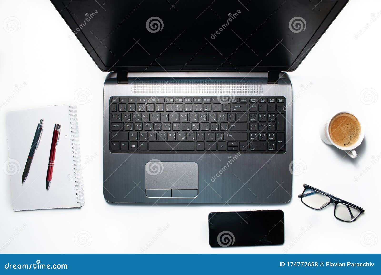 Top View Laptop Or Notebook Workspace Office Editorial Photo ...