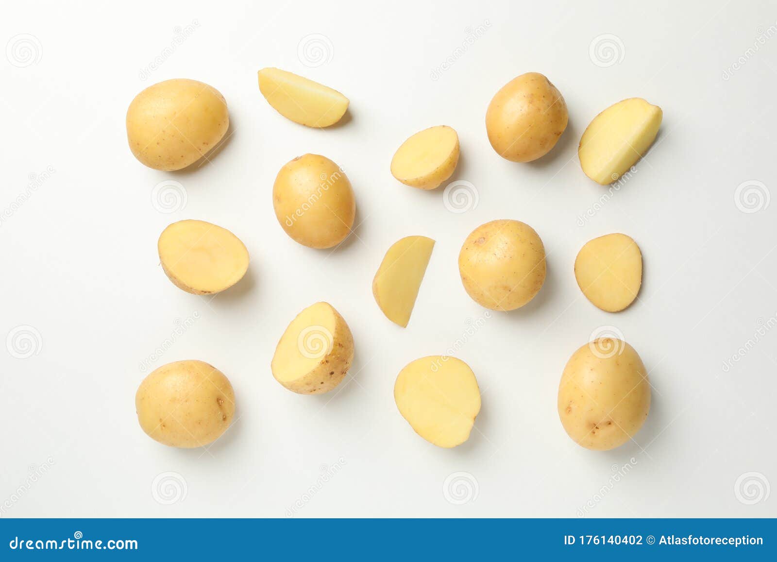 Flat Lay with Young Potato on Background, Top View Stock Photo - Image ...