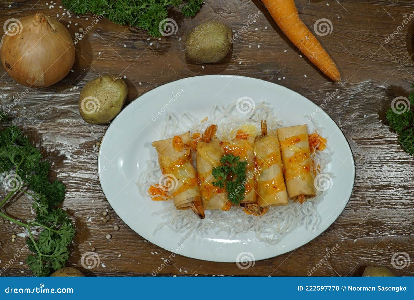 Flat Lays Deep Prawn Fried Spring Rolls Stock Photo - Image of ...