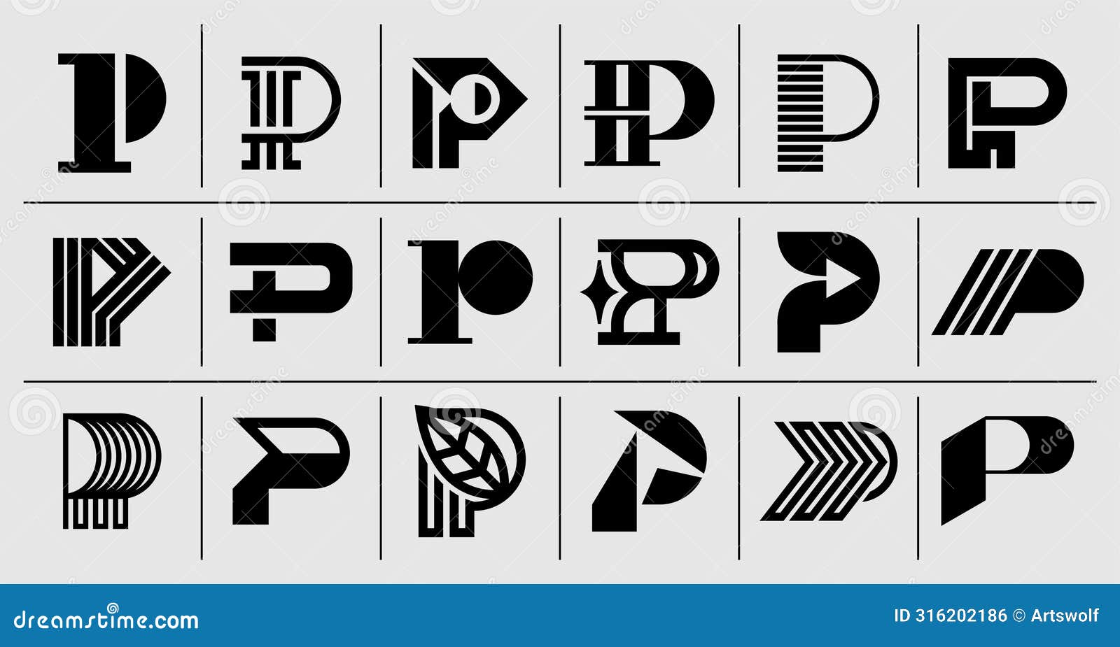 Flat Line Abstract Letter P Logo Template Set Stock Vector ...