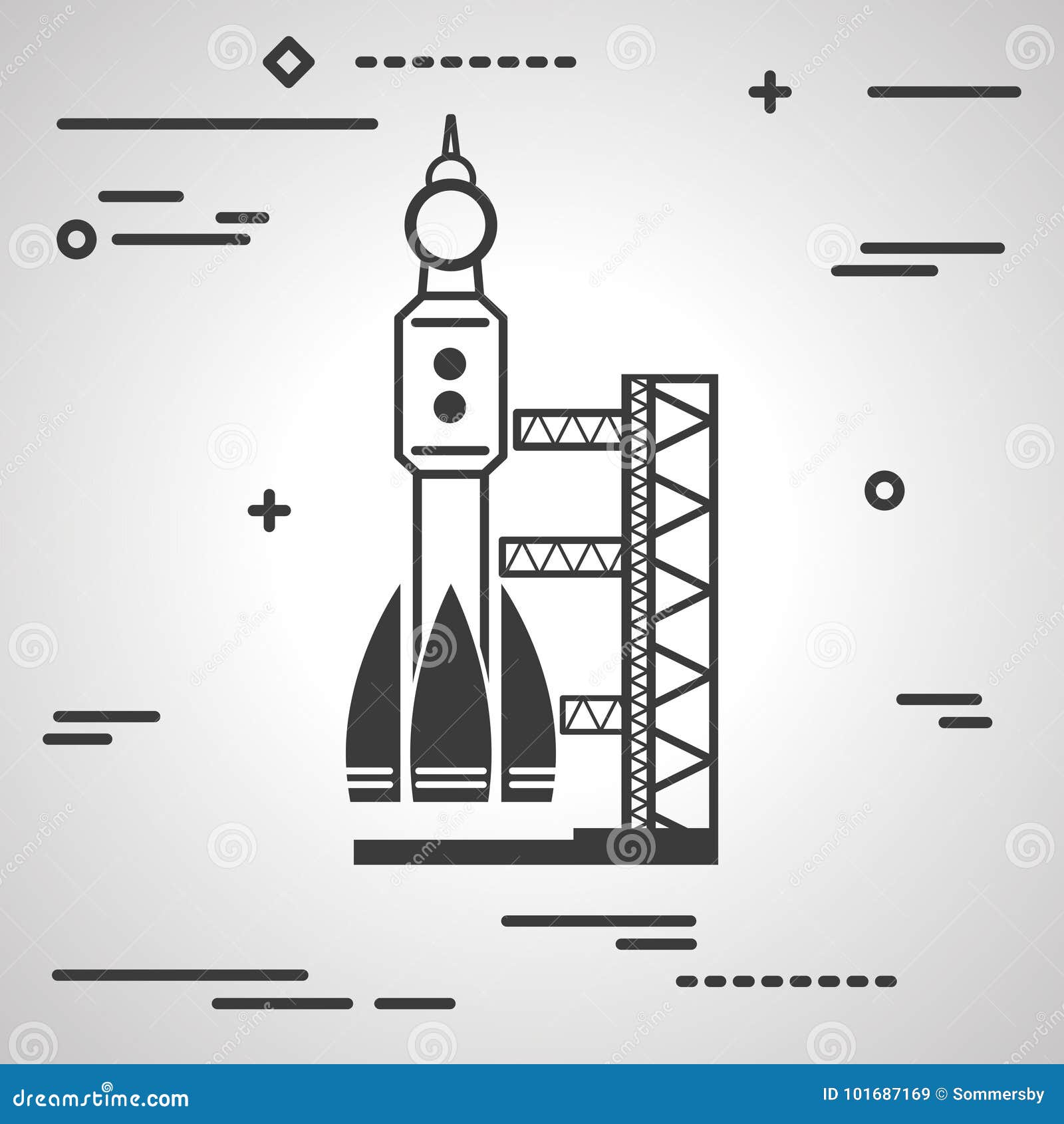 Flat Line Art Design Graphic Image Concept of Black Launch Site Stock ...