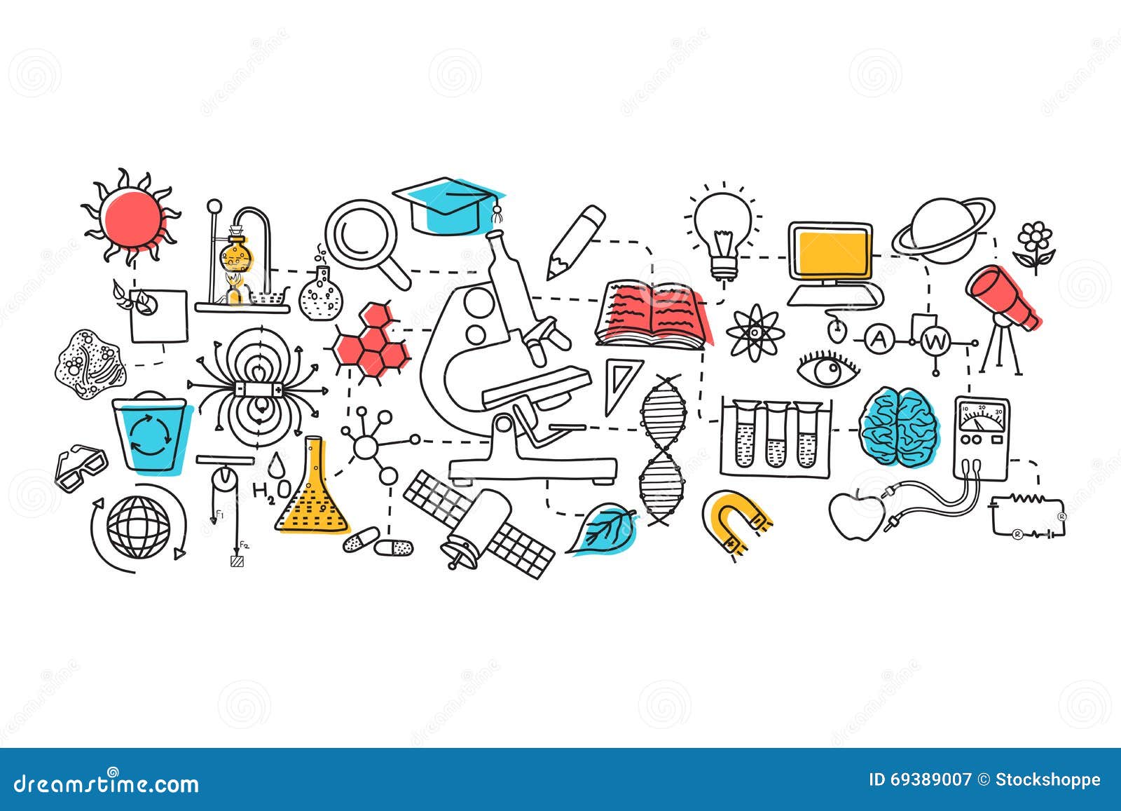 Flat Line Art Design of Science Concept Stock Vector - Illustration of ...