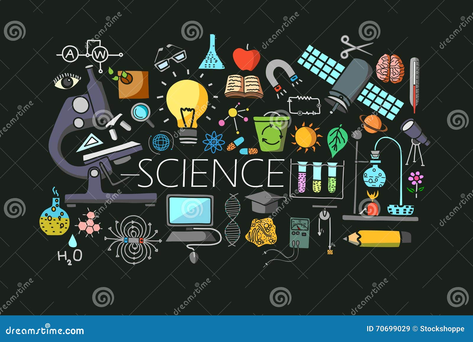 Flat Line Art Design of Science Concept Stock Vector - Illustration of ...