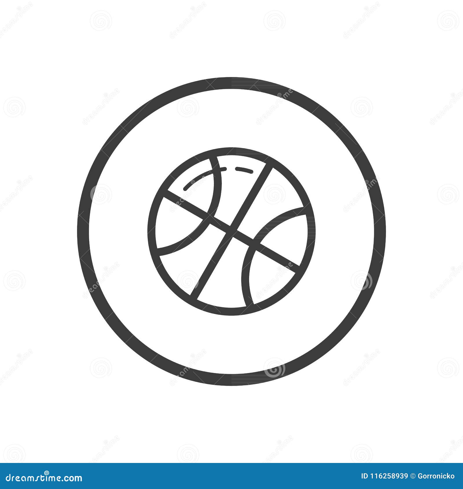 Flat Line Art Icon of a Basketball in a Round Frame Stock Vector ...
