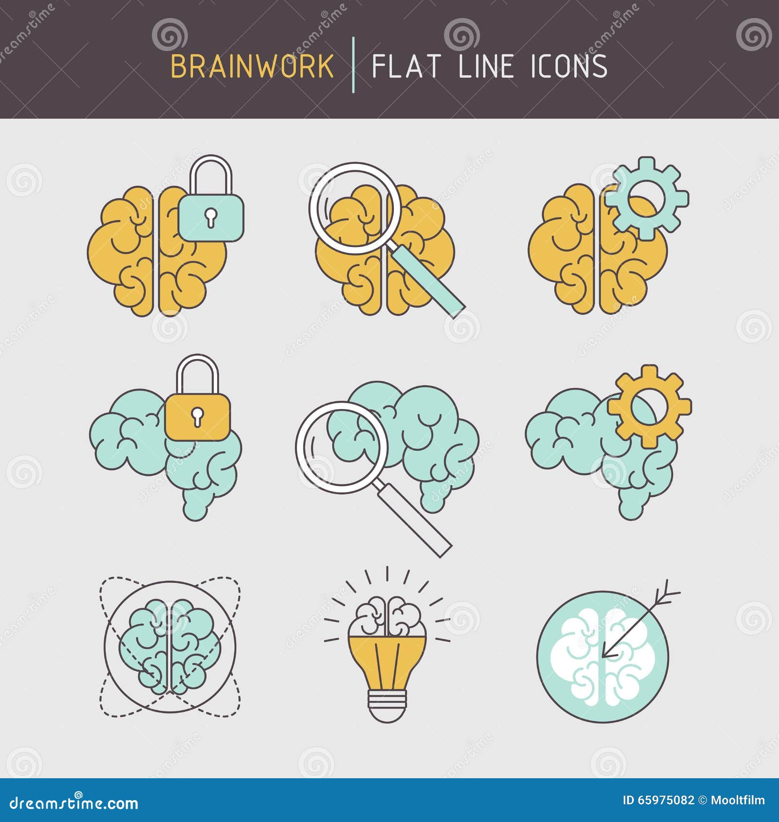 Flat Line Brainwork Icons Set Stock Vector - Illustration of design ...