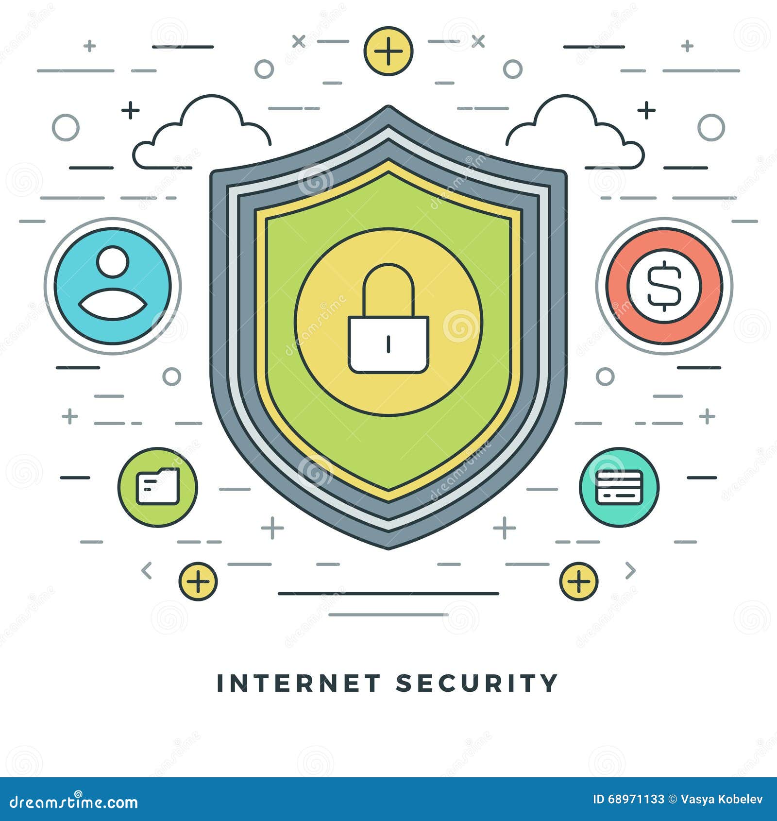 Flat Line Business Concept Internet Security. Vector Illustration ...