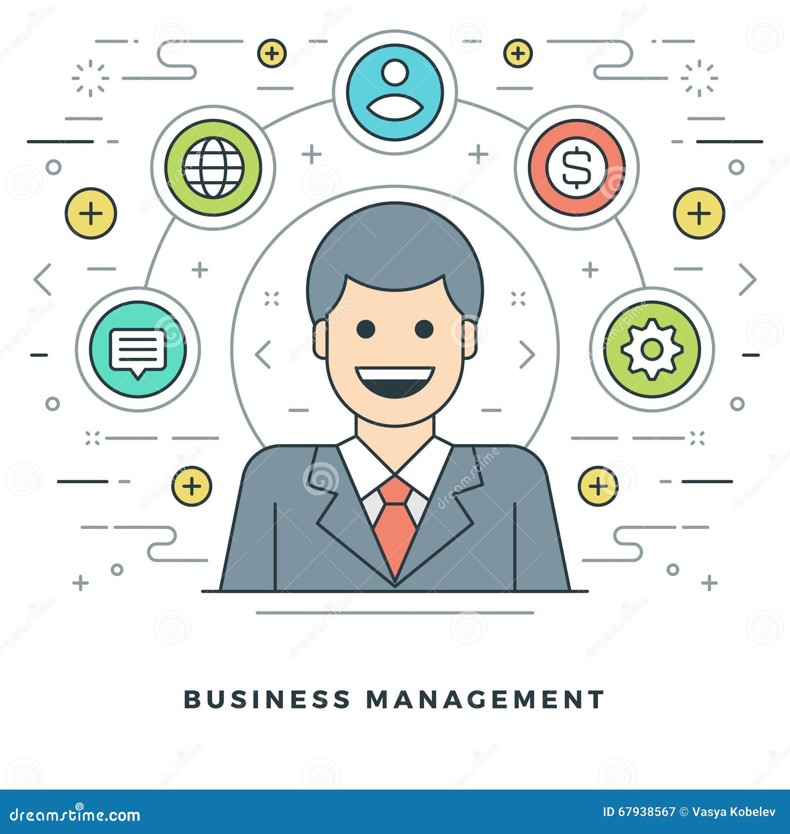 Flat Line Business Management or Support Concept. Vector Illustration ...