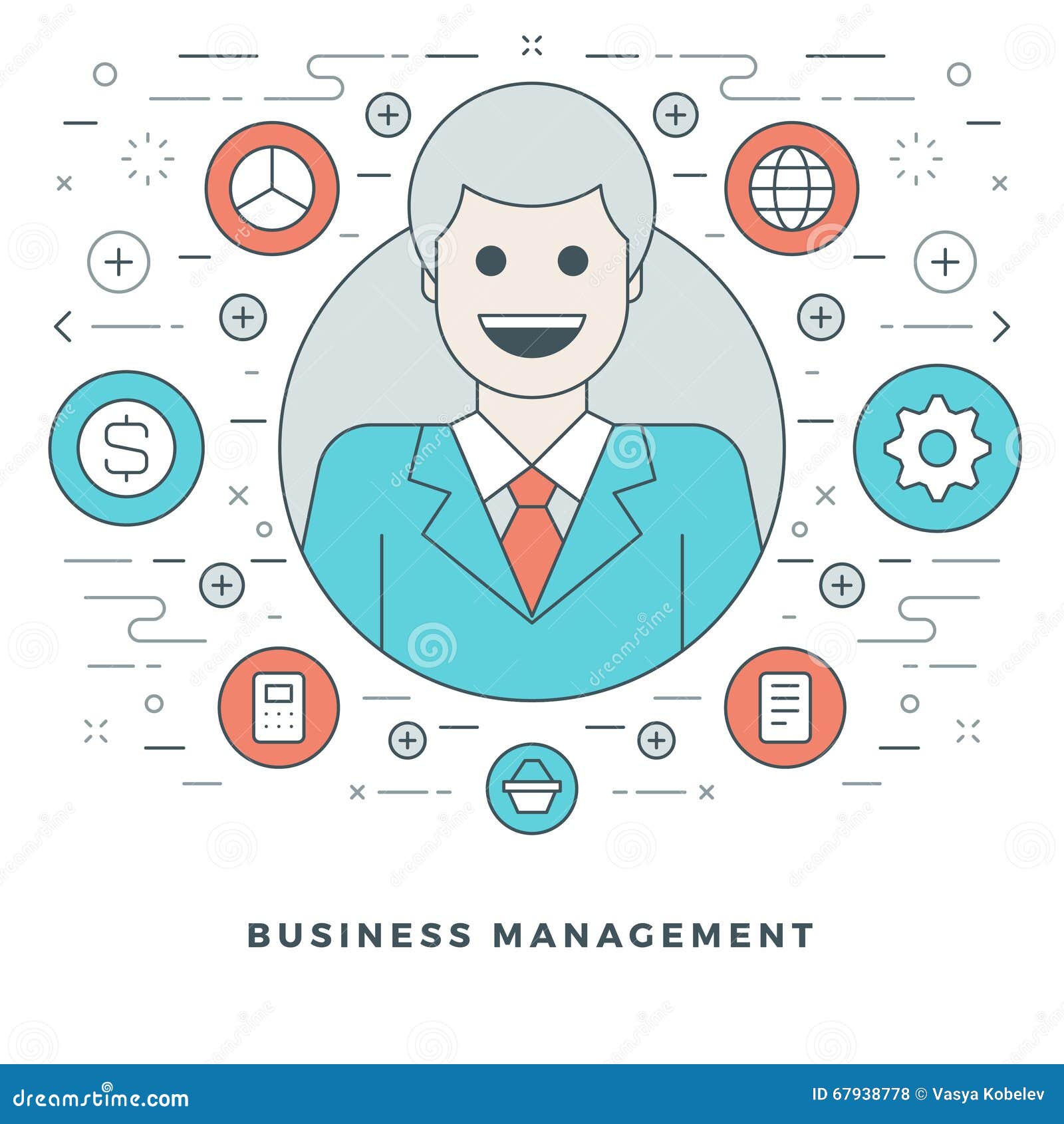 Flat Line Business Management or Support Concept. Vector Illustration ...