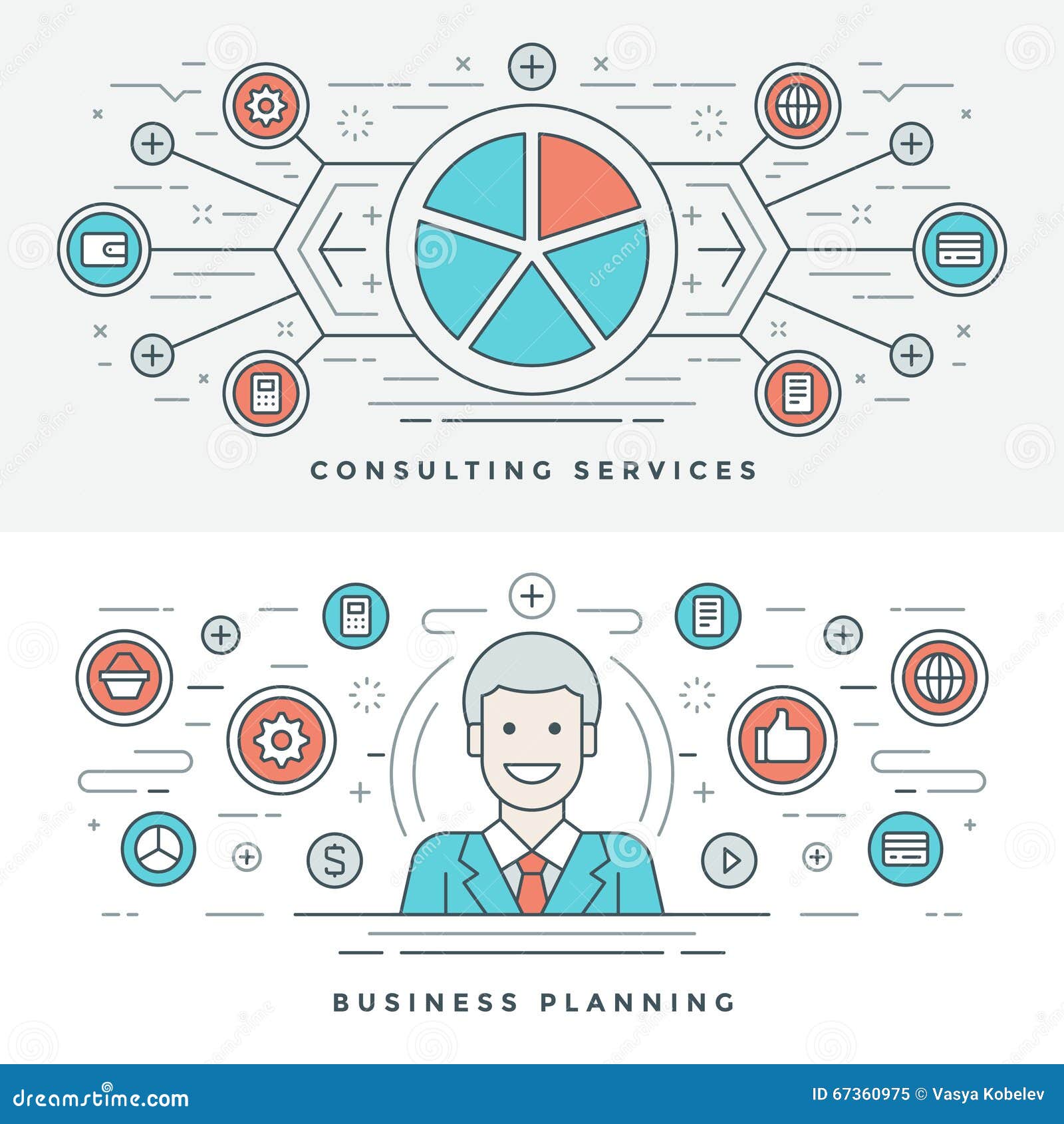 Flat Line Business Planning and Consulting. Vector Illustration Stock ...