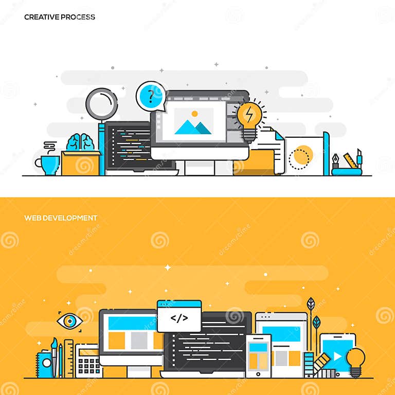 Flat Line Color Concept- Creative Process and Web Development Stock ...