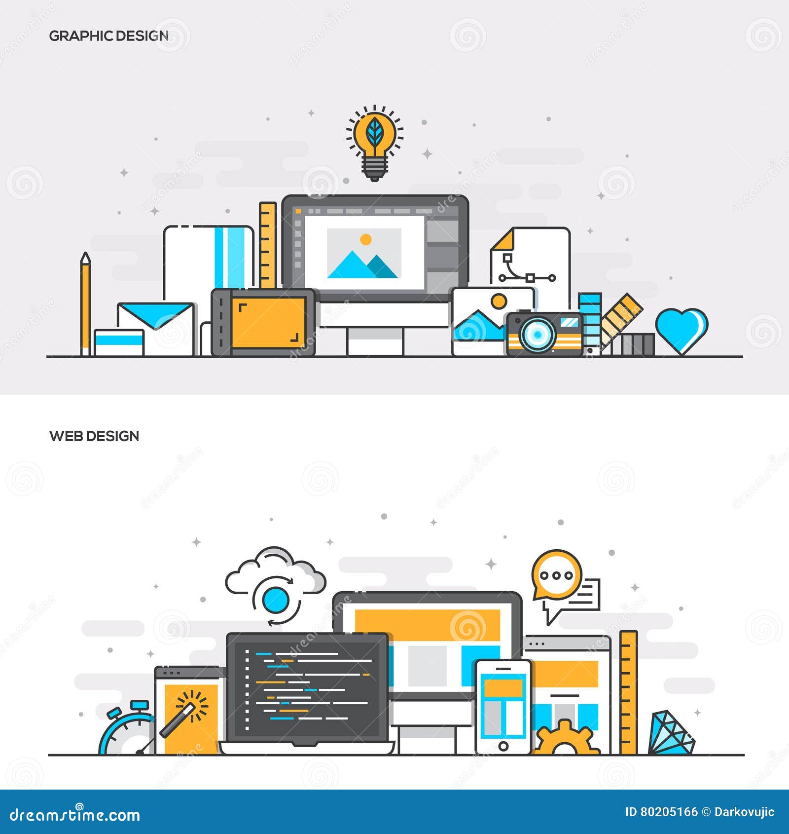 Flat Line Color Concept- Web and Graphic Design Stock Vector ...