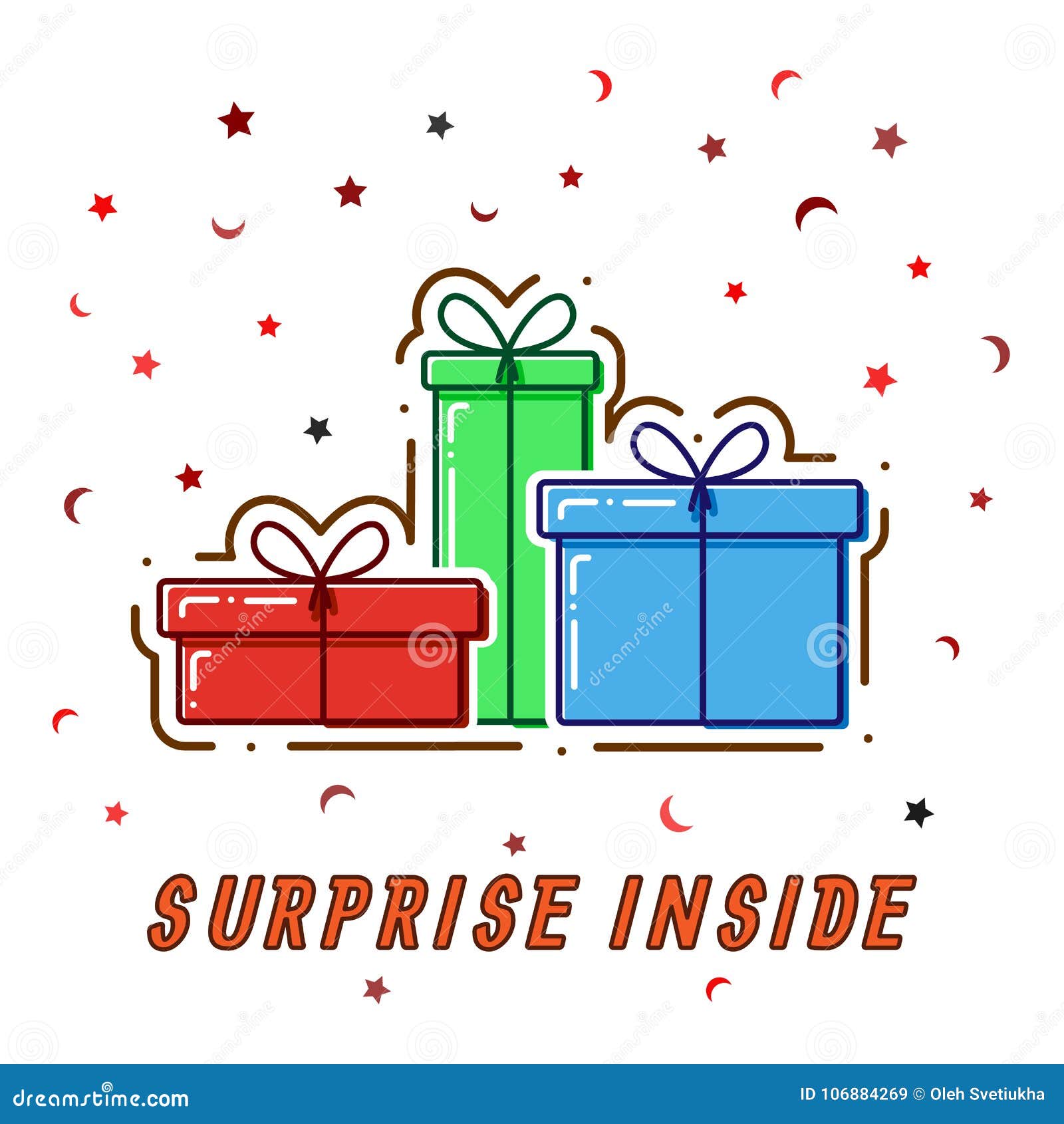 Flat Line Concept Gift Boxes, Surprise Inside, Vector Stock Vector ...