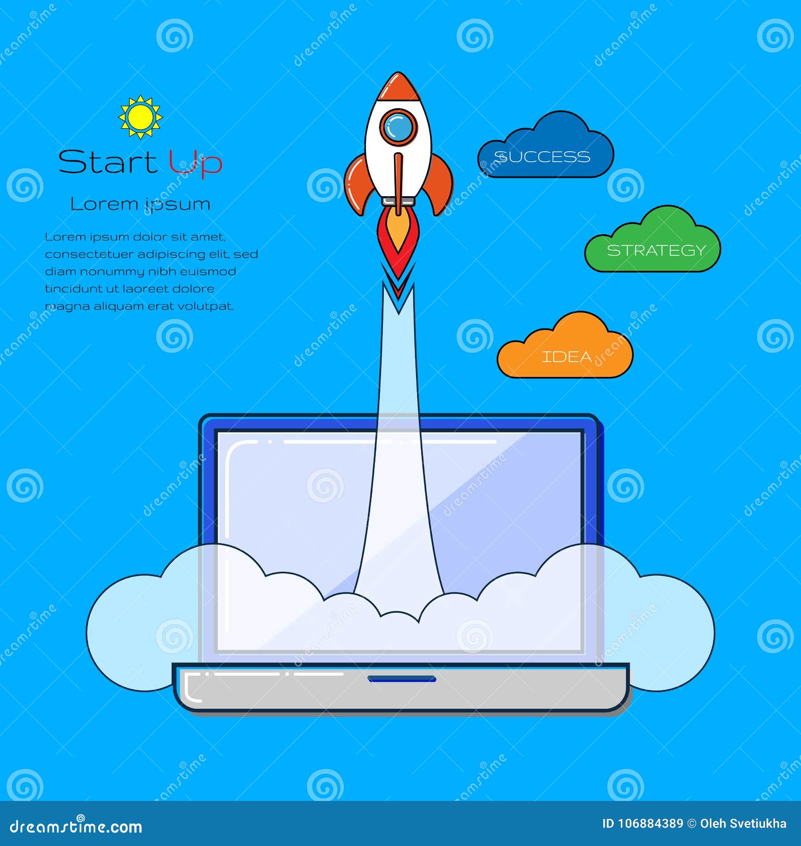Flat Line Concept of Successful Launch of Startup Stock Vector ...