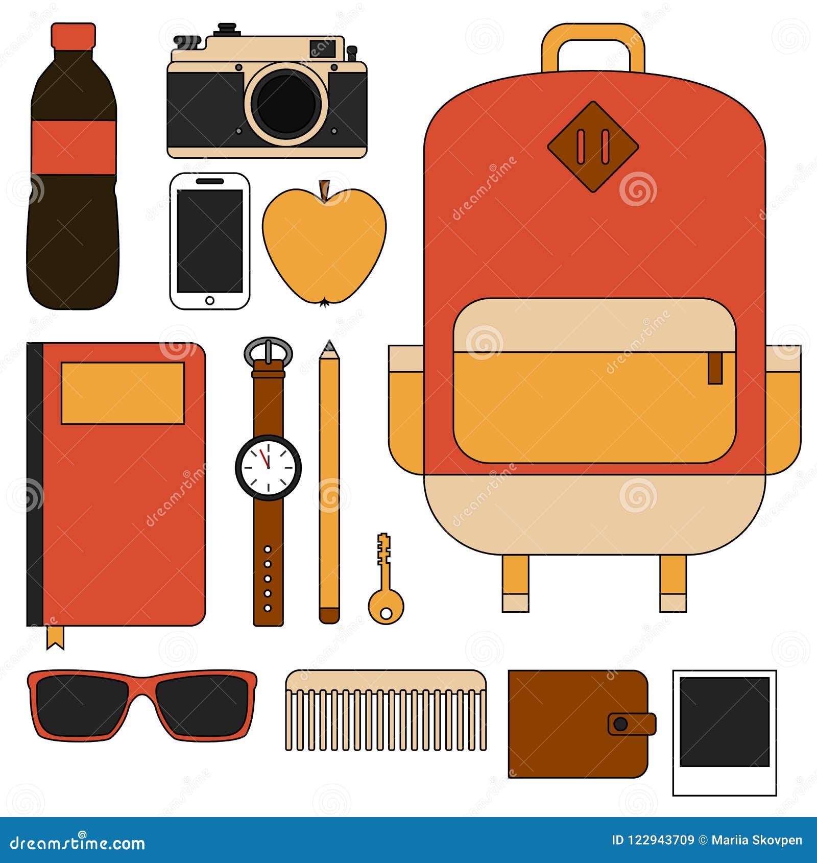 Flat Line Design Concept Vector Illustration Of Every Day Carry And ...