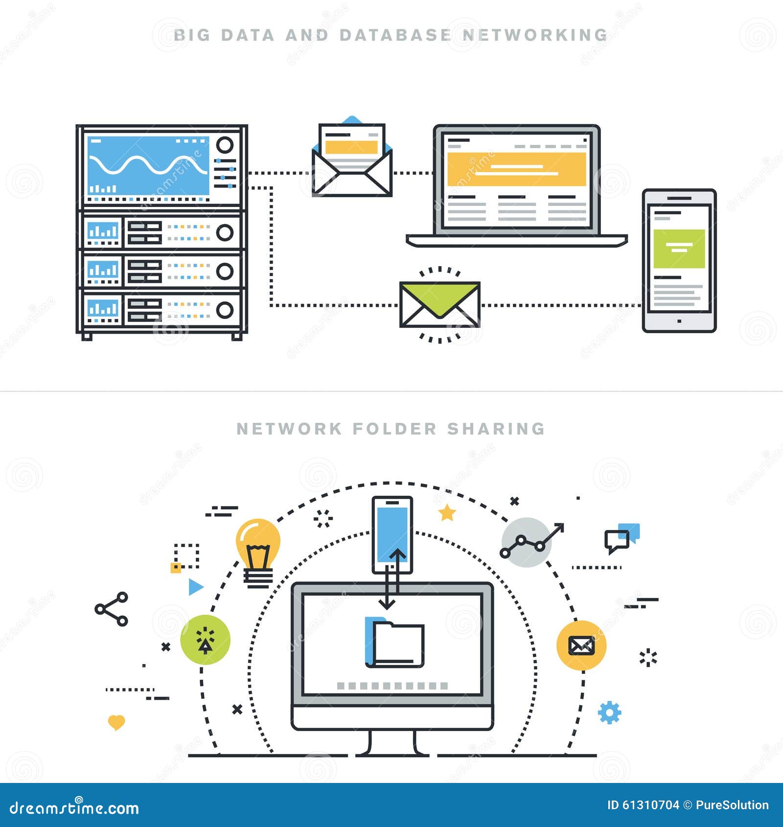 Flat Line Design Concepts For Database Networking And Network Folder