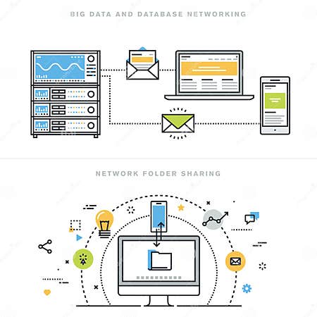 Flat Line Design Concepts for Database Networking and Network Folder Sharing Stock Vector ...