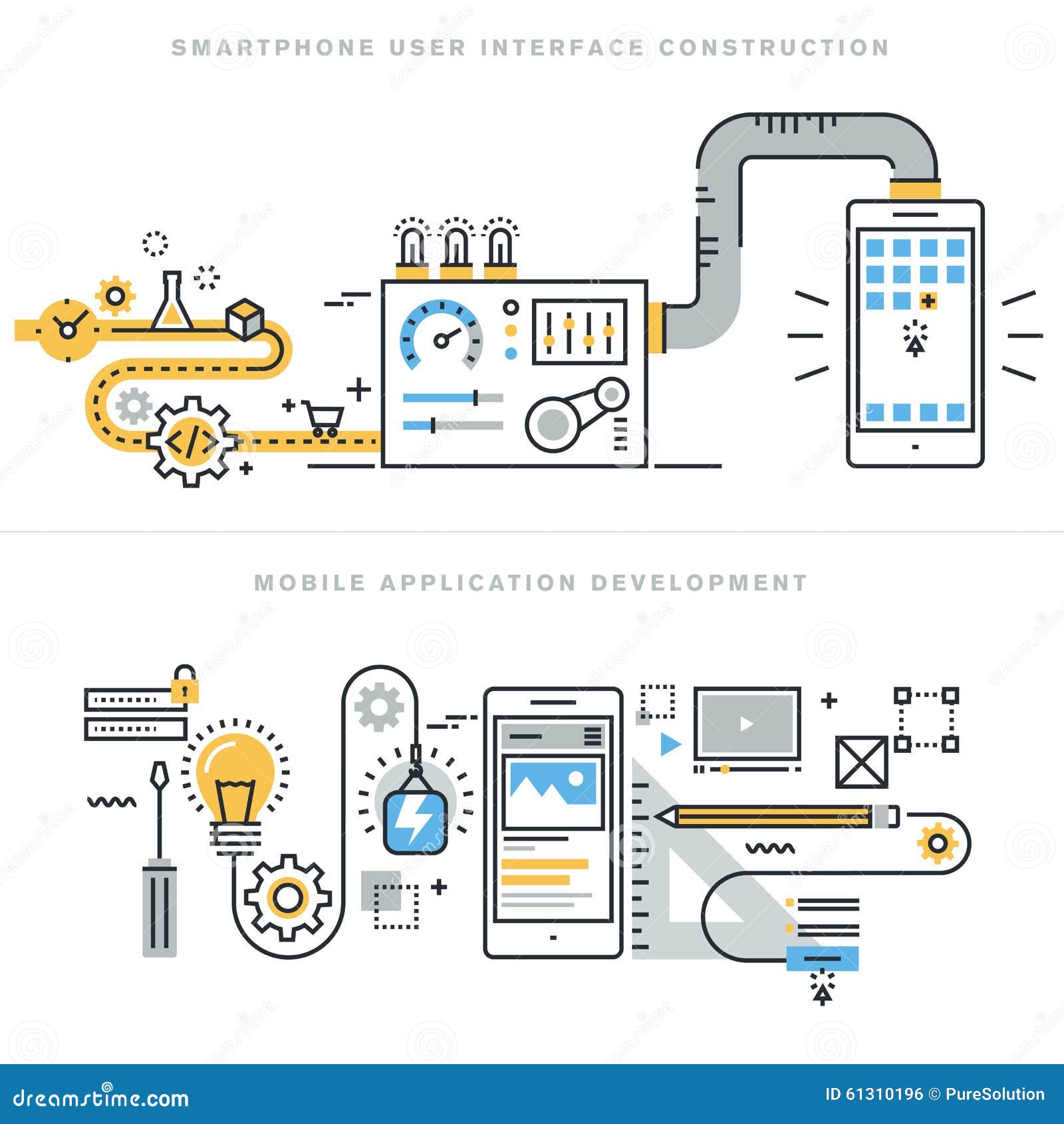 Flat Line Design Concepts for Mobile Apps Development Stock Vector ...
