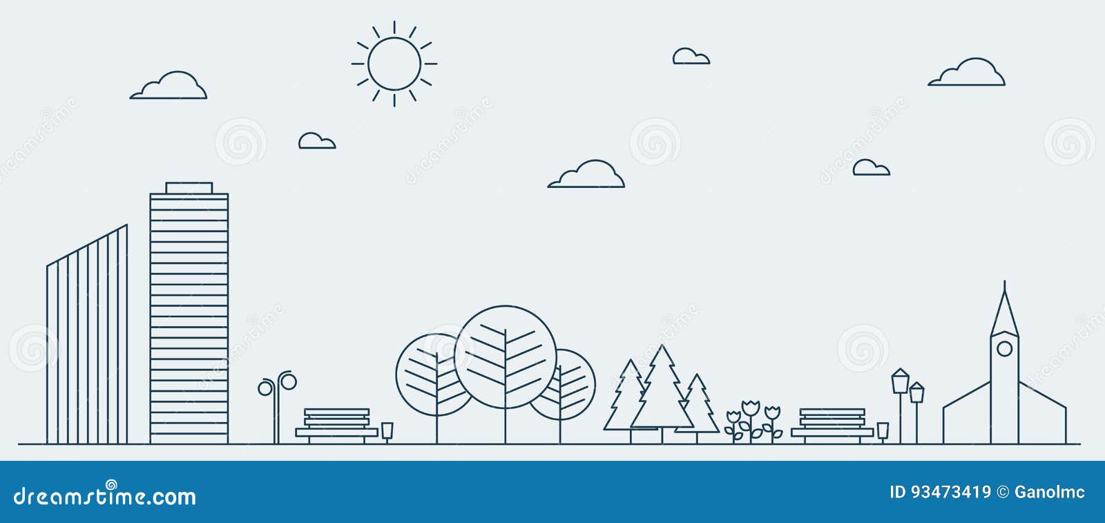 Flat Line Design Graphic Image Concept of Urban Landscape. Vector ...