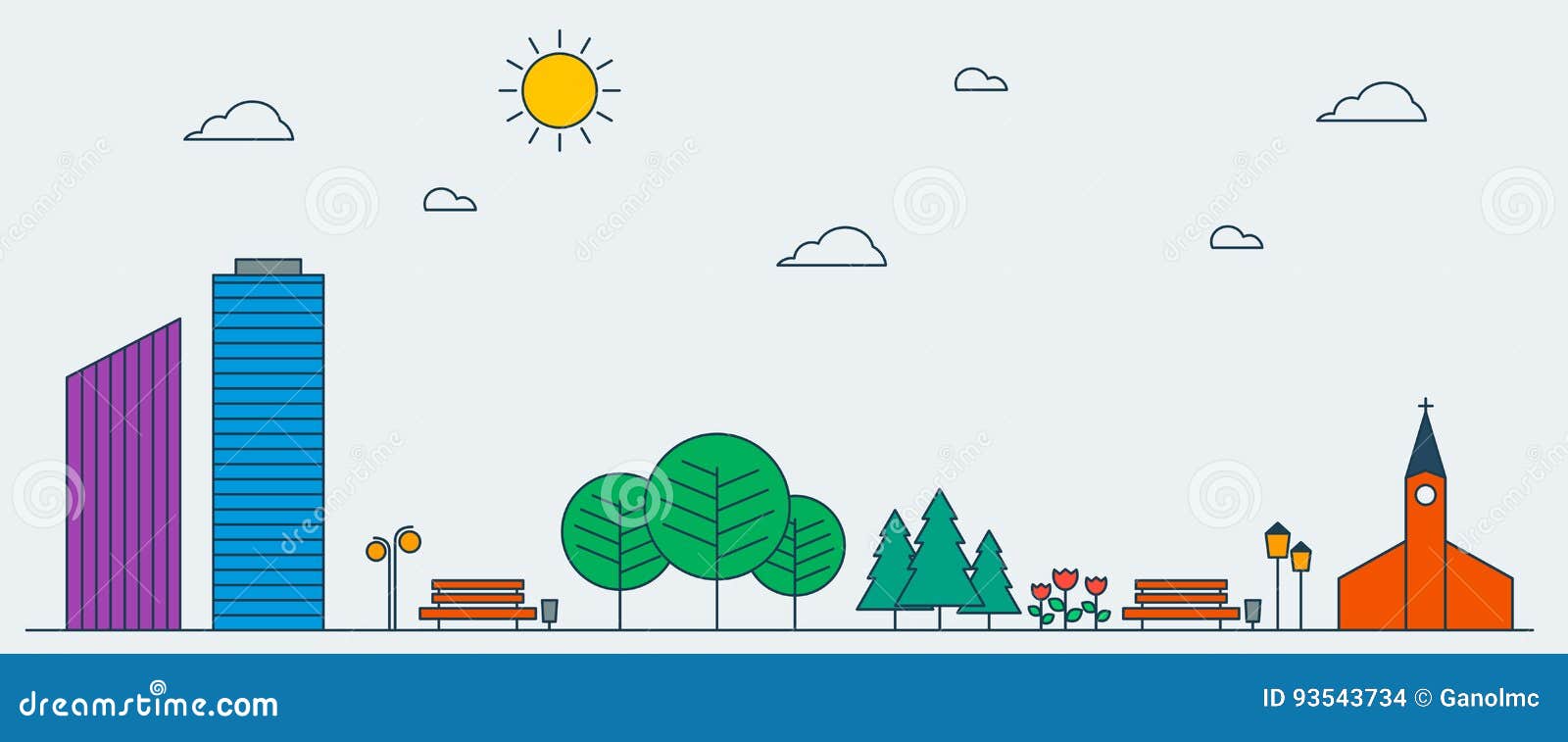 Flat Line Design Graphic Image Concept of Urban Landscape. Vector ...