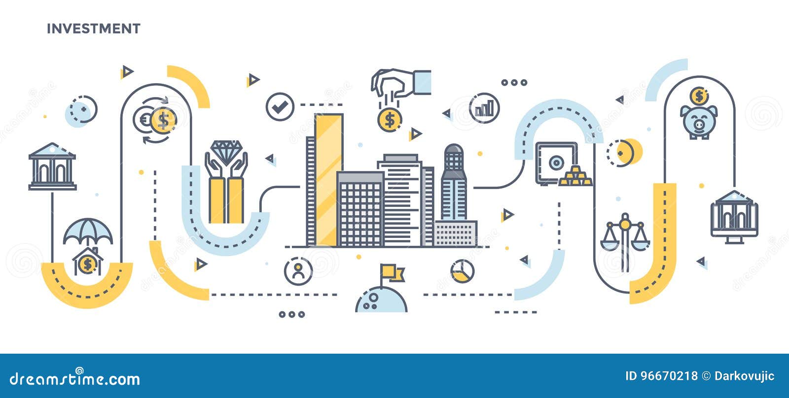 Flat Line Design Header - Investment Stock Vector - Illustration of ...