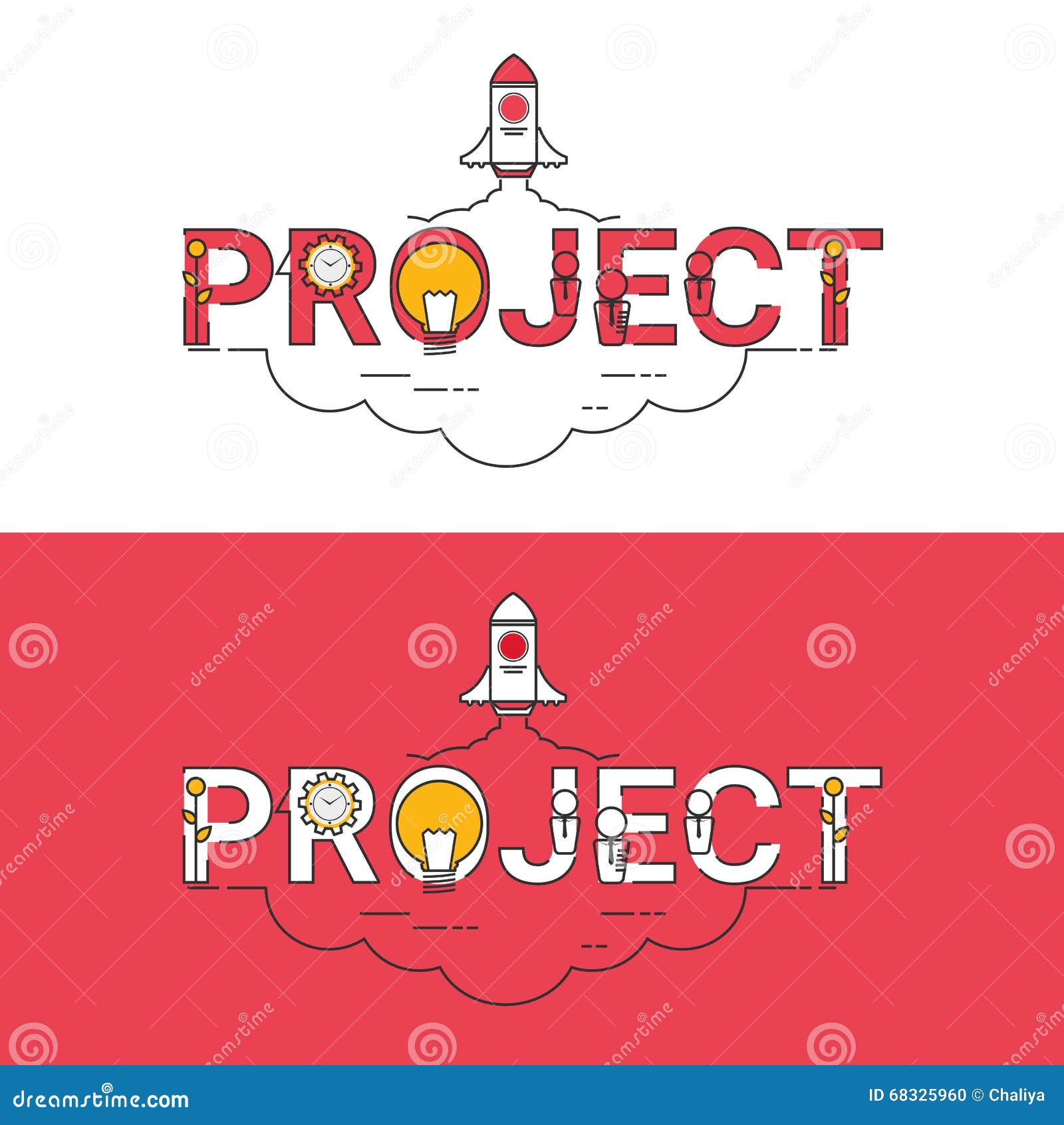 Flat Line Design Project Concept with Icons and Elements. Stock Vector ...