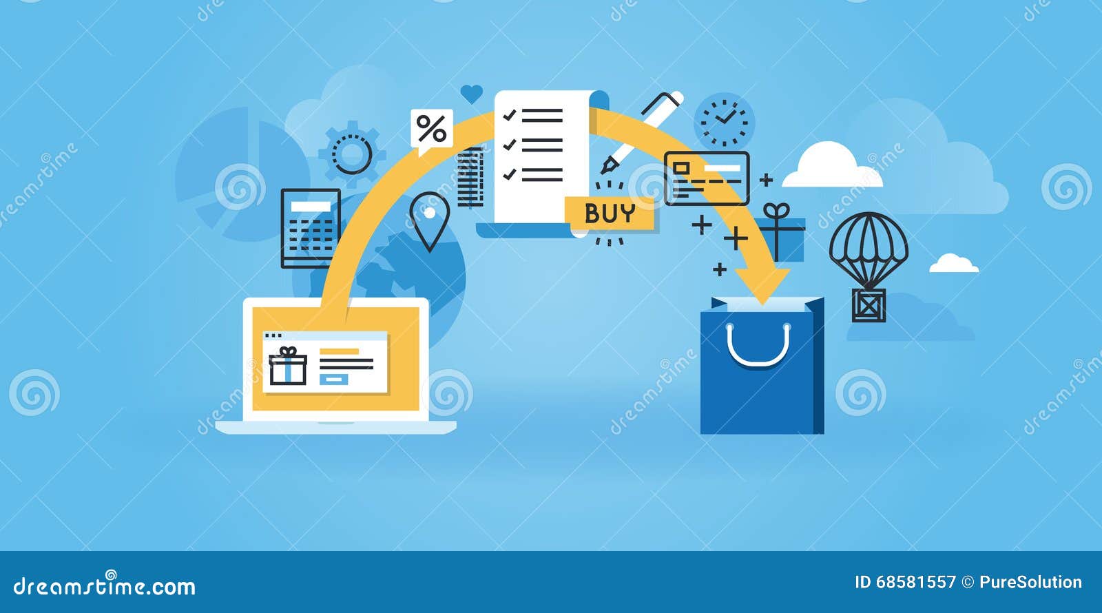 Flat Line Design Website Banner of E-commerce Stock Vector ... Flat Line Design Website Banner of E-commerce Stock Vector ...
