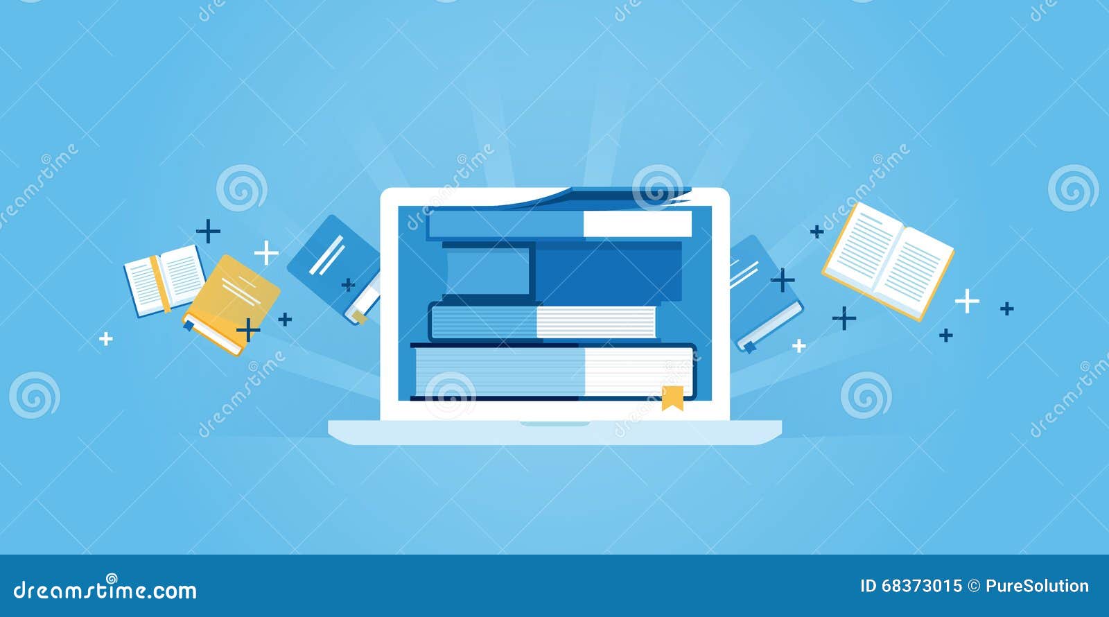 Flat Line Design Website Banner of E-learning Stock Vector ...